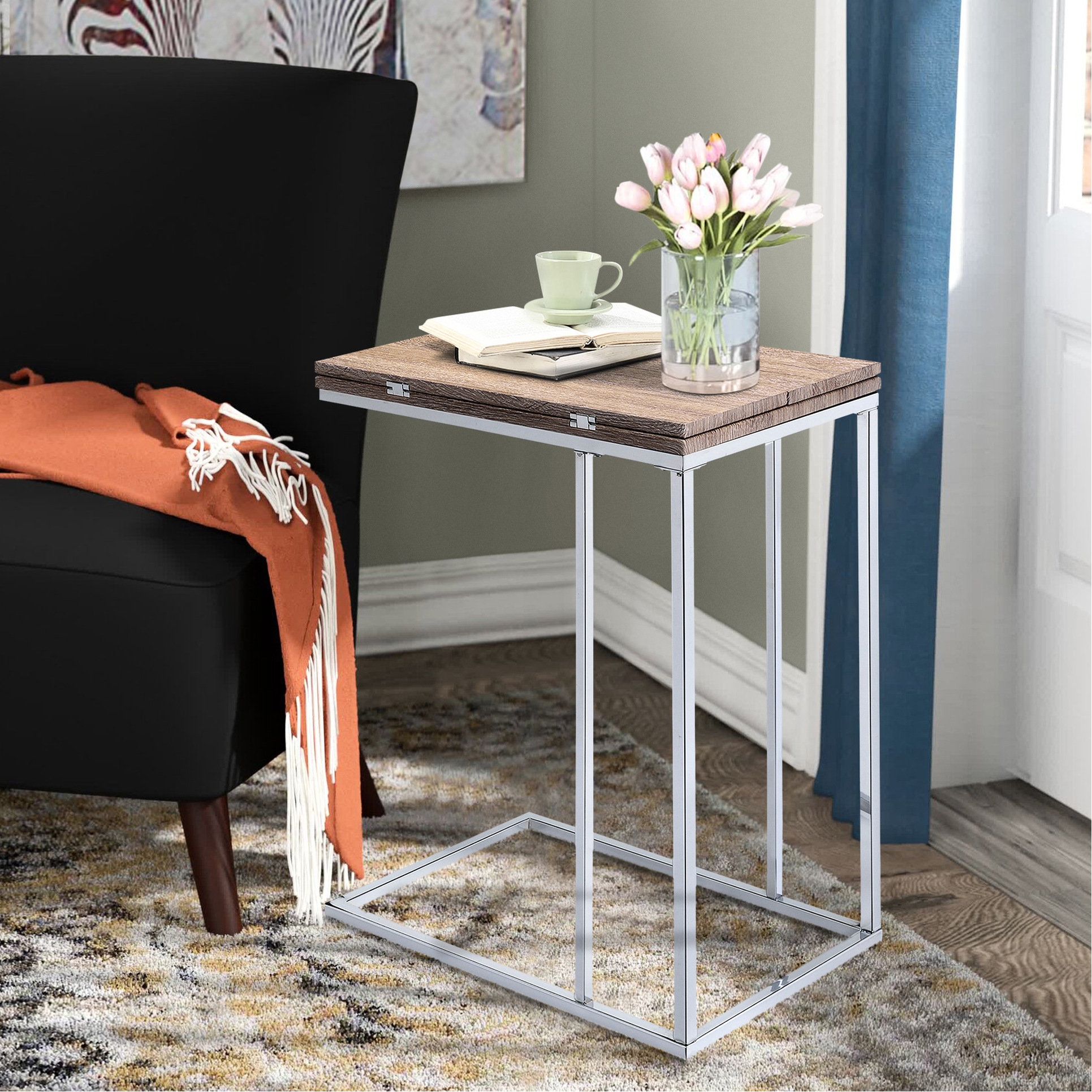 Latitude Run® Weathered Oak Side Table - Geometric Shaped Base, Versatile Expandable Use & Top ...