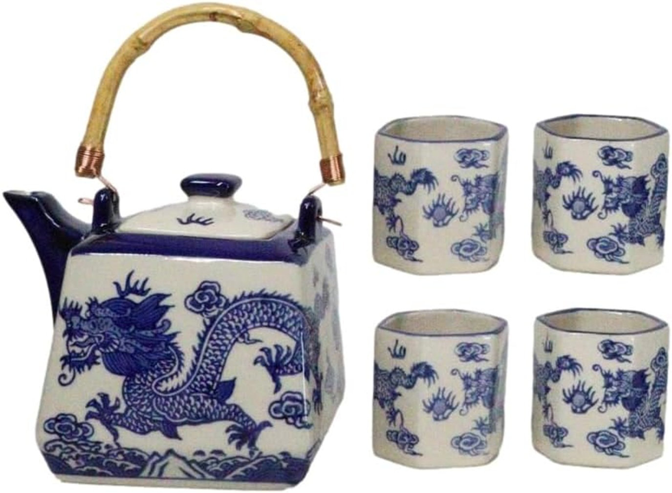 Trinx Heavenly Blue Oriental Ryu Dragon King Hexagonal Teapot With 4 ...