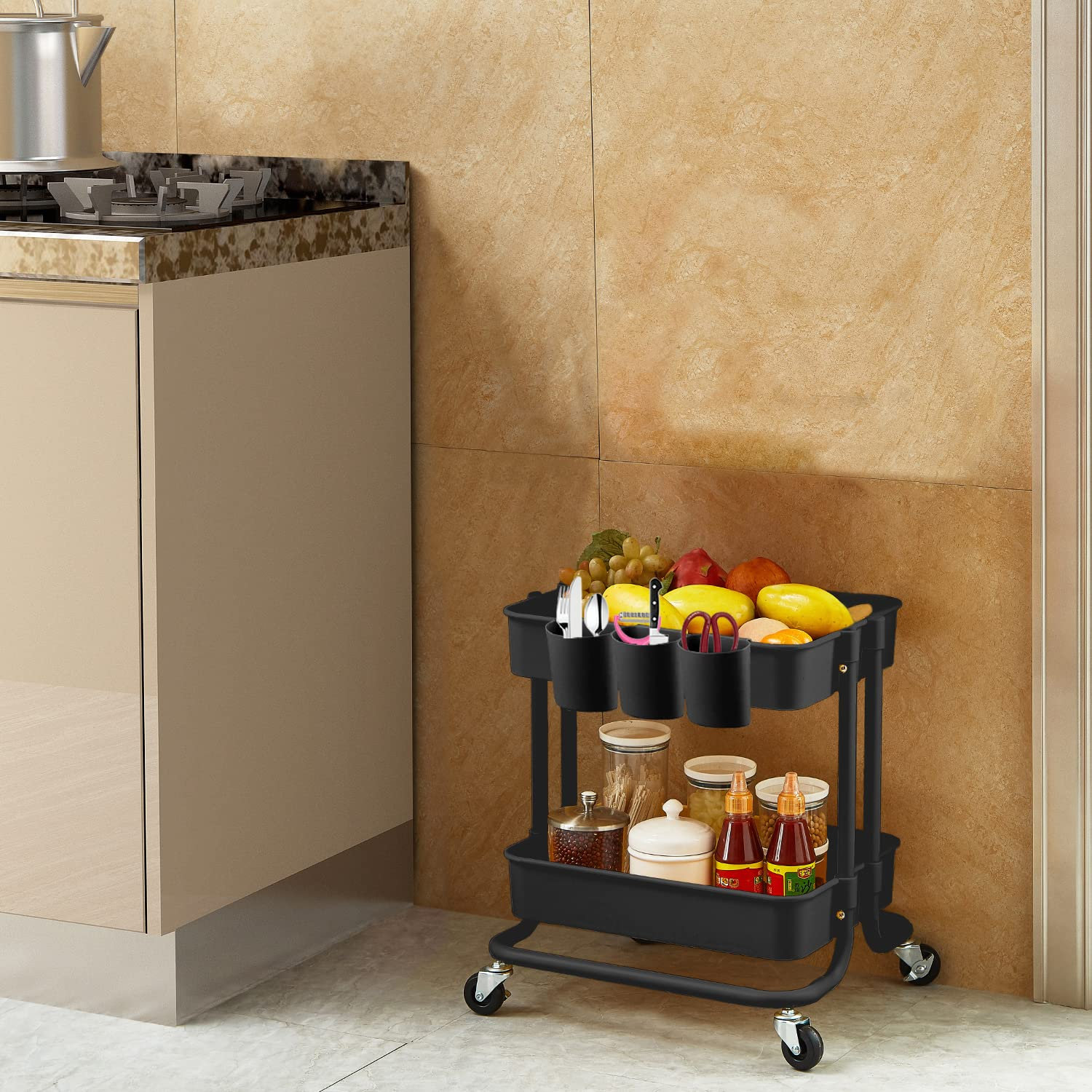 Acehoom Multifunctional 2 Tier Rolling Storage Cart, Rugged High ...