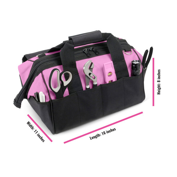 Pink Power Pink Tool Bag 16" Tool Bag - Tote Bag w/ 22 Storage Pockets ...