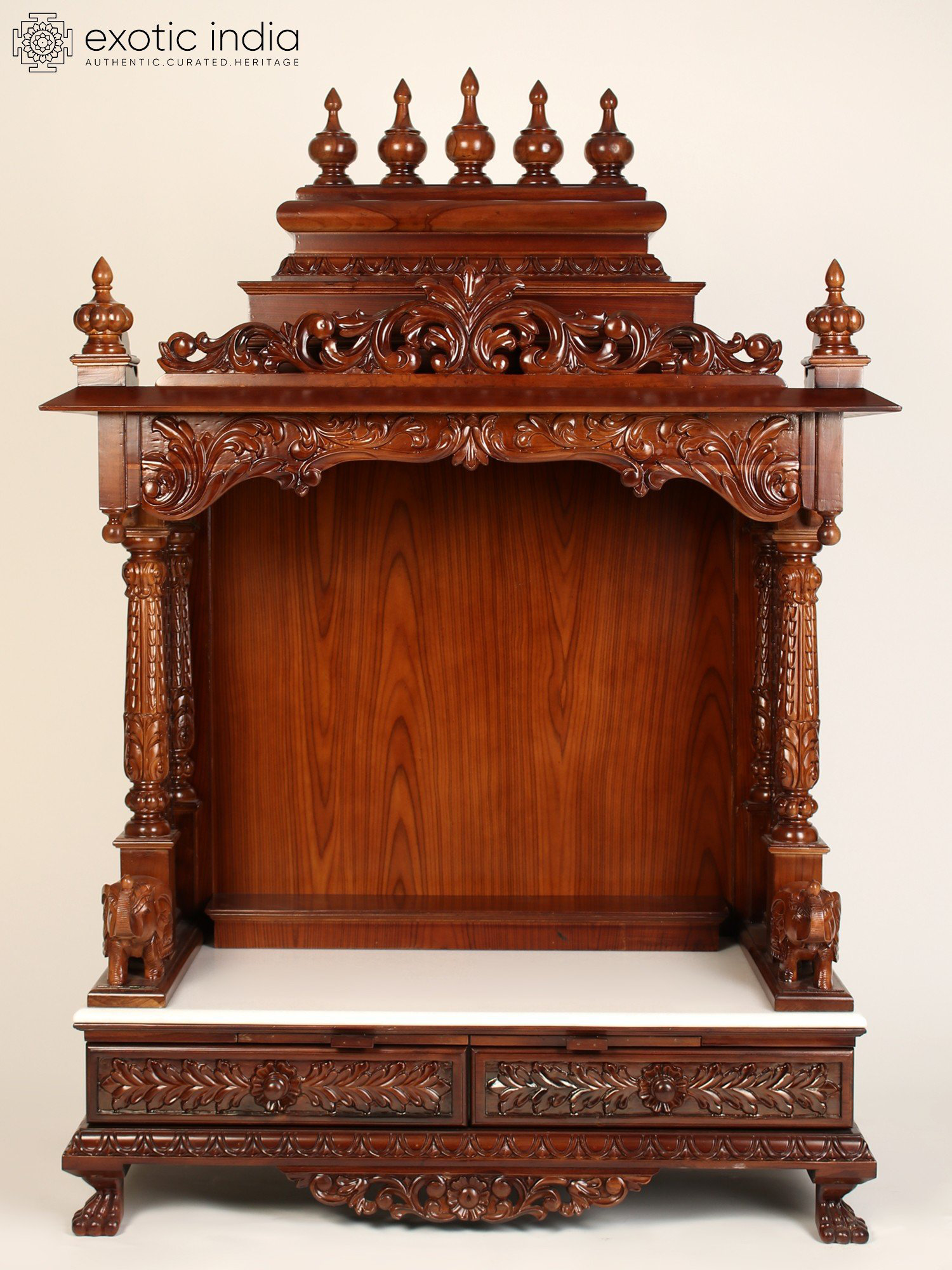 Exotic India 54" Large Designer Wooden Temple with Drawers - Wayfair Canada