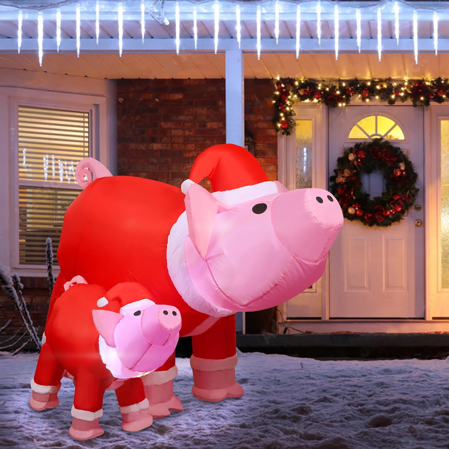 The Holiday Aisle® 3.3 Ft Tall Christmas Inflatable Pig, LED Lights ...