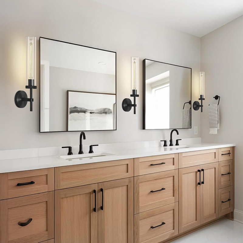 MAXAYA Black Wall Sconces Bathroom Vanity Light Fixtures, Glass ...