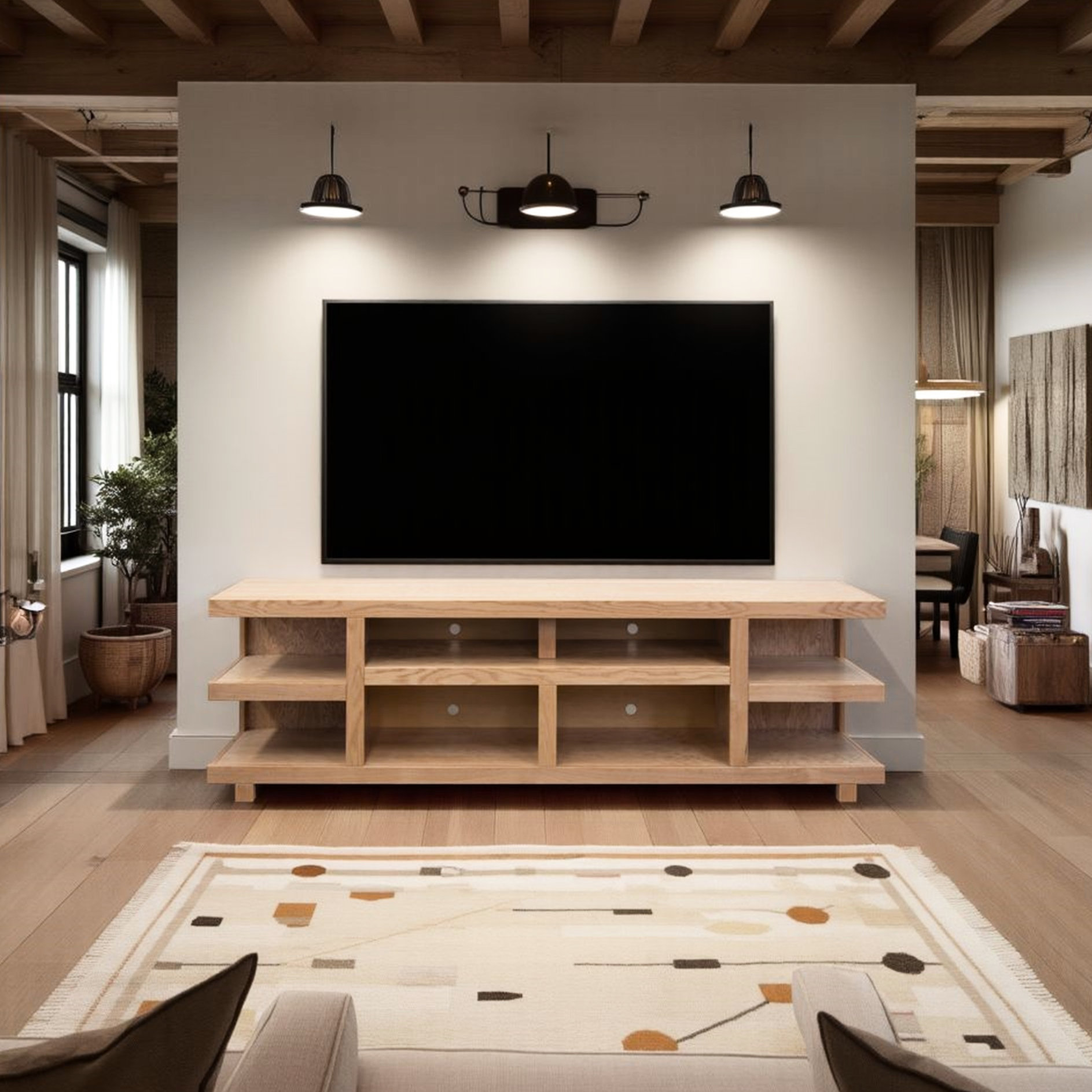 Latitude Run® Tv Table For 95" Tvs, Natural Finish, Oak, No Assembly, 4 ...