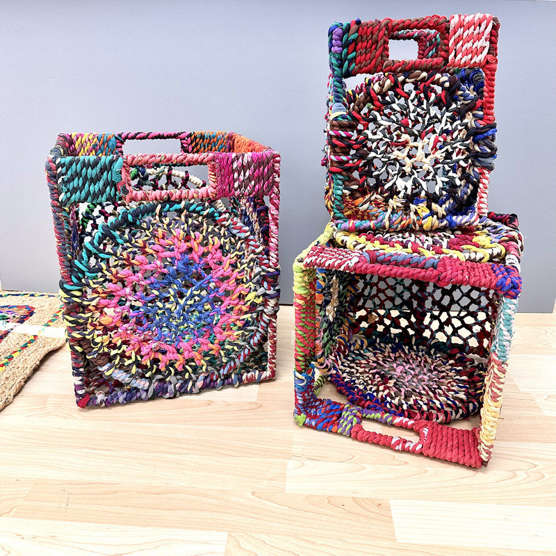 Bungalow Rose Handwoven Multicolor Storage Baskets – Set of 3 | Wayfair