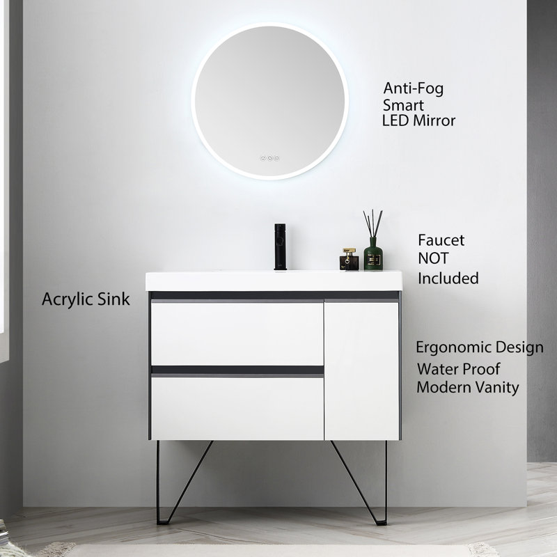 Brayden Studio® Courtnie 35.88'' Single Bathroom Vanity with Acrylic ...