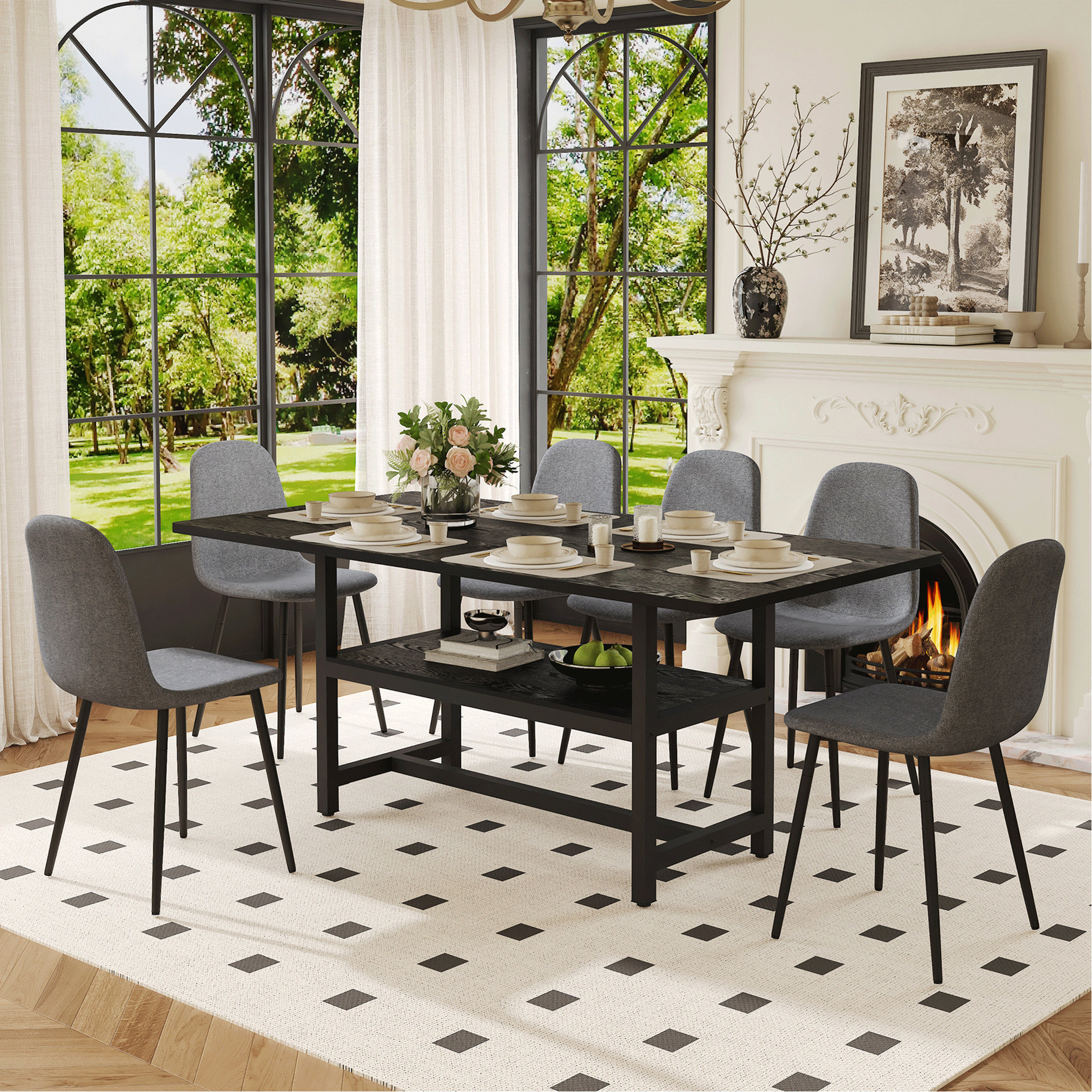 Latitude Run® Table And Chair Set.71*35.4 Inch Grain Spliced Dining ...