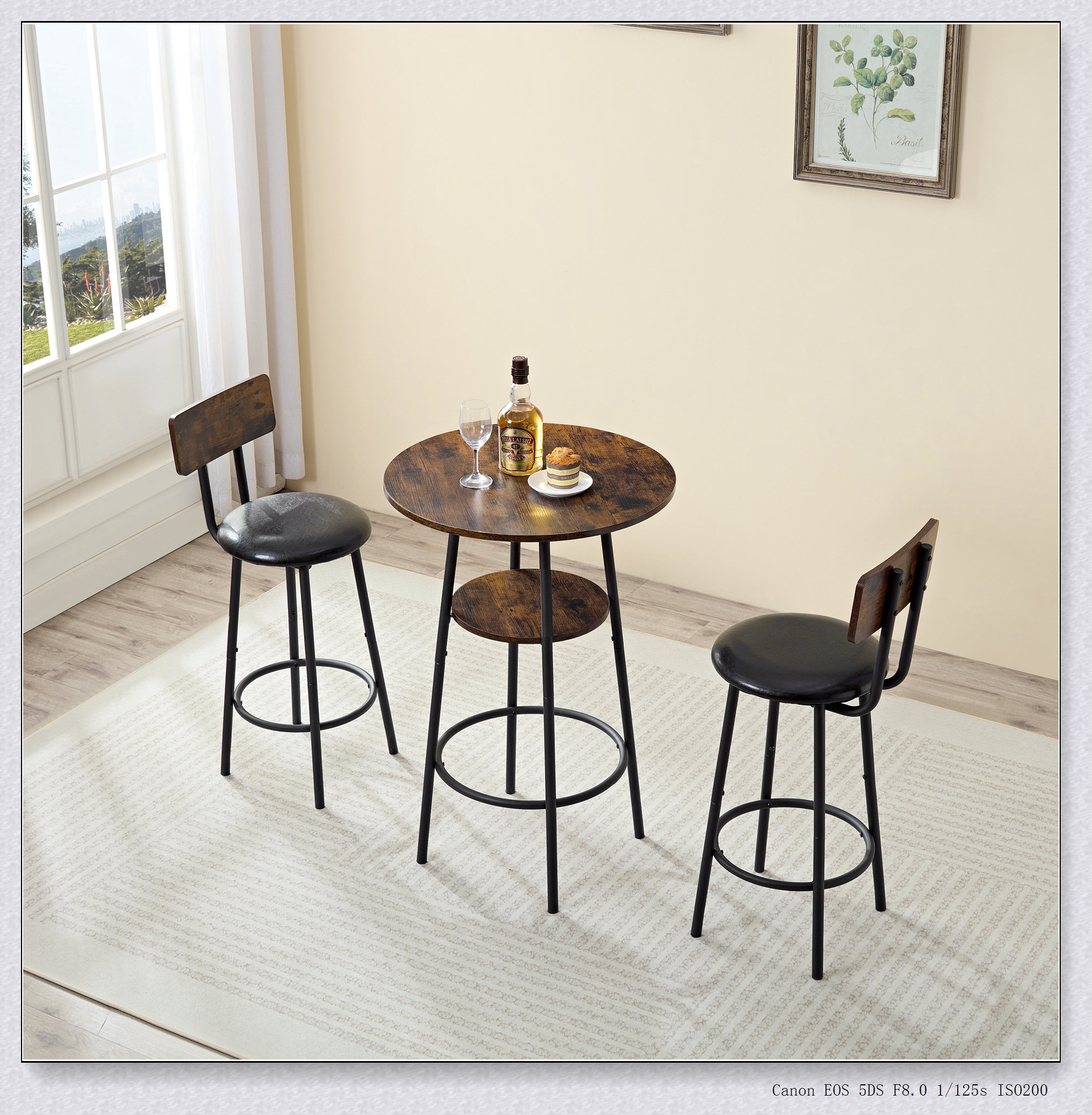 17 Stories Three-Piece Round Dining Table, Two-Level Small Dining Table ...