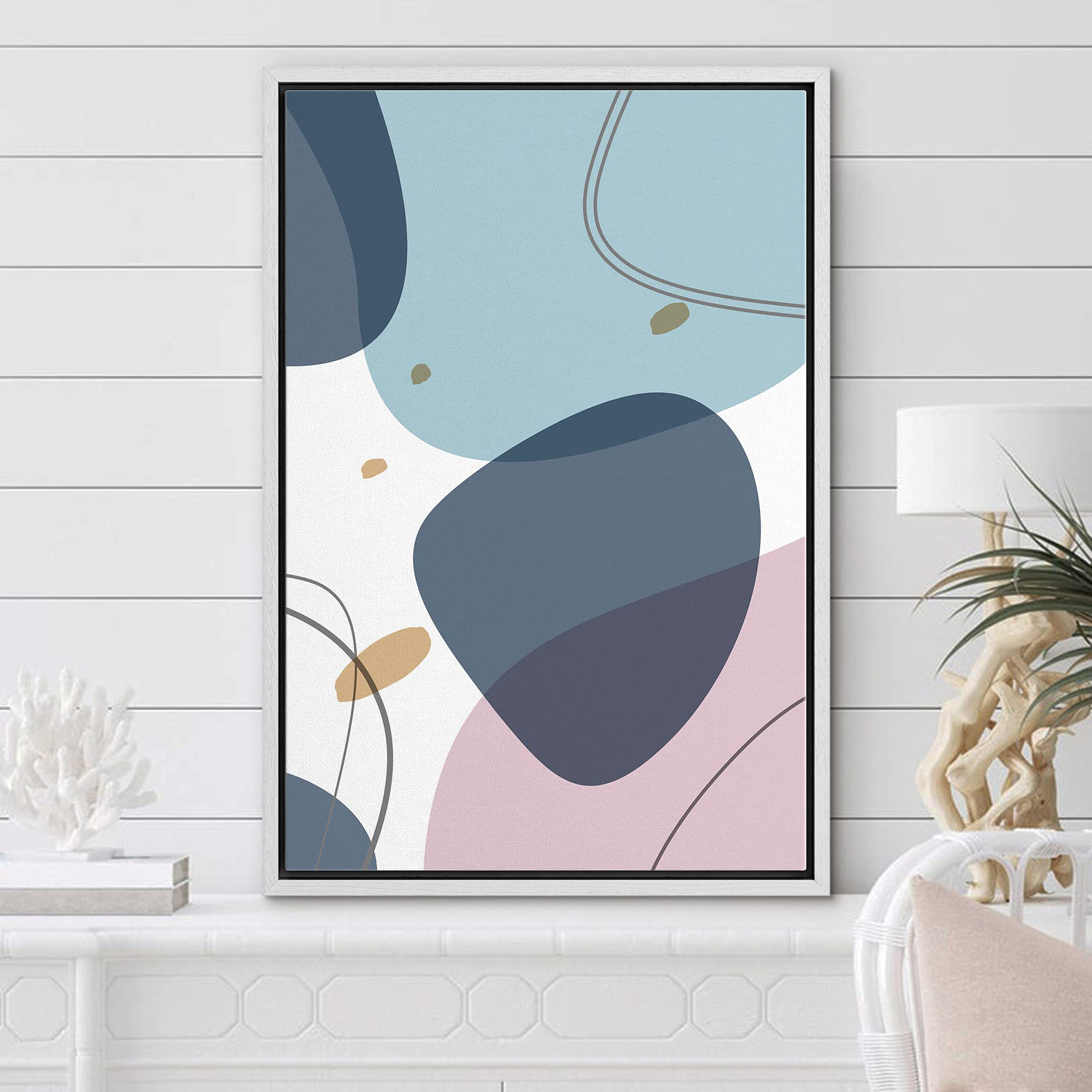 IDEA4WALL Blue, Yellow & Pink Oblong Spheres Abstract Shapes Modern Art ...