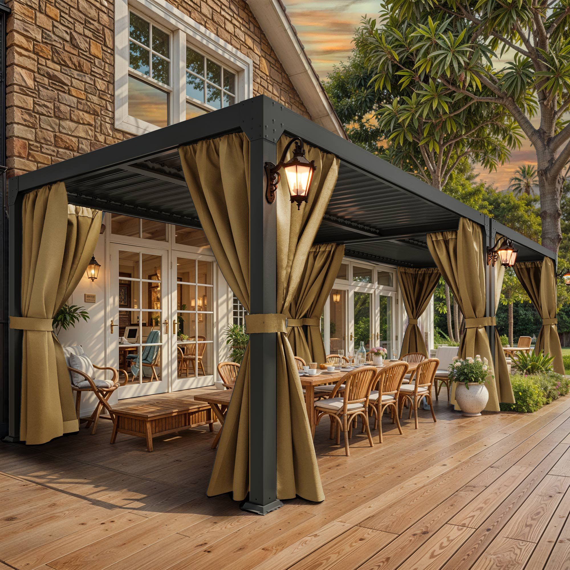 Edrosie Inc 10ft x 13ft Outdoor Louvered Pergola with Curtains | Wayfair