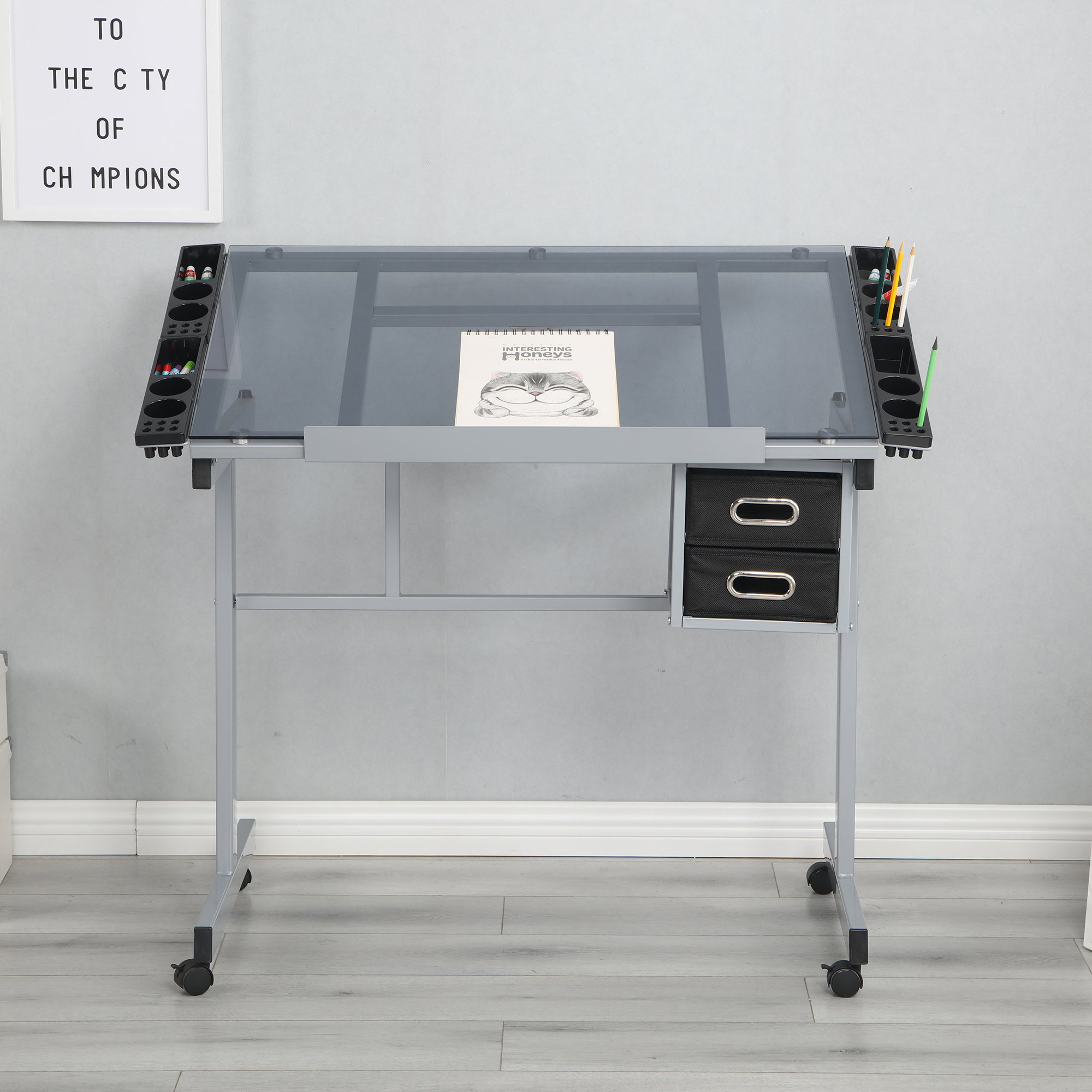 SYMYLIFE Drawing Table, Art Drafting Table, Craft Station With 2 Non ...