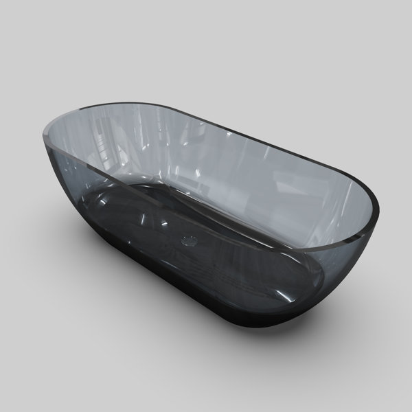 SANDILOOP 68.9" Resin Oval Translucent Black Freestanding Soaking ...
