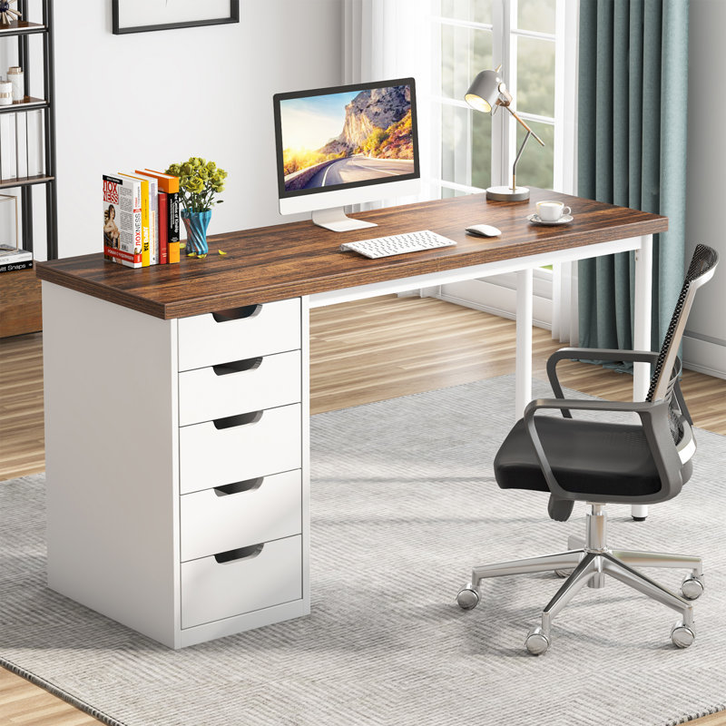 Latitude Run® Briget 5-Drawer Computer Desk, Writing, Dressing Modern ...