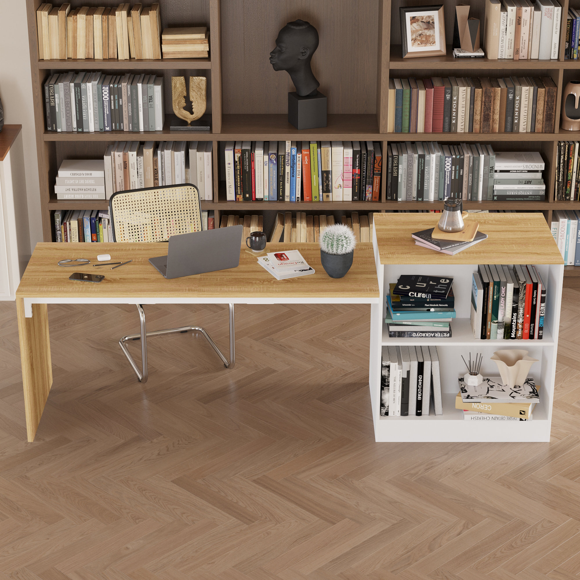 Latitude Run® 93'' W Writting Desk With Little Bookcase For Home Office ...