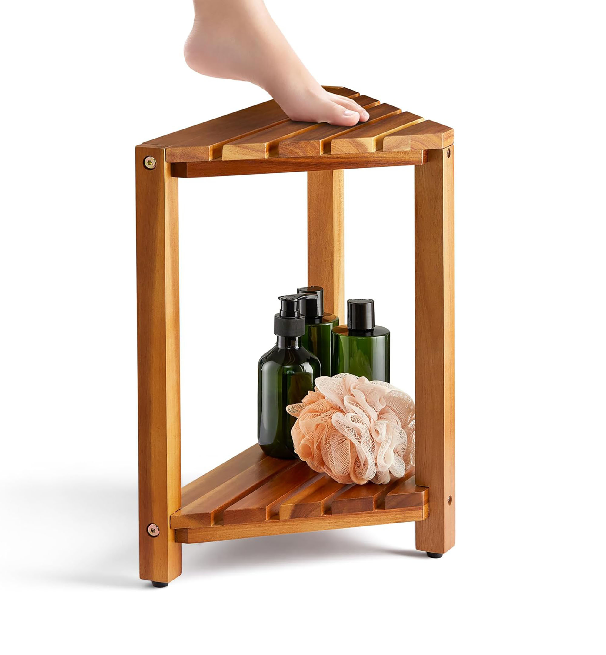 Union Rustic Corner Shower Stool, Wooden Corner Shower Bench For ...