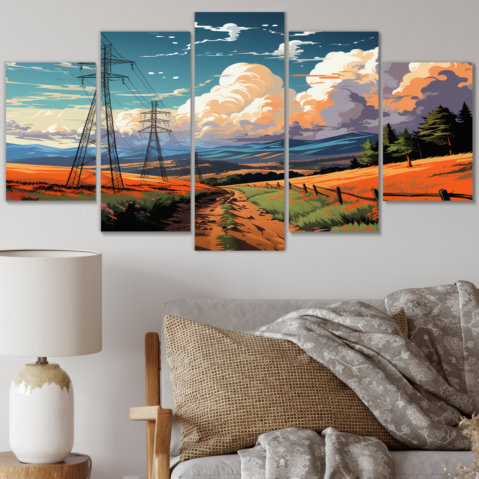 Design Art Power Lines Gridscape Serenade III - Power Lines Wall Decor ...