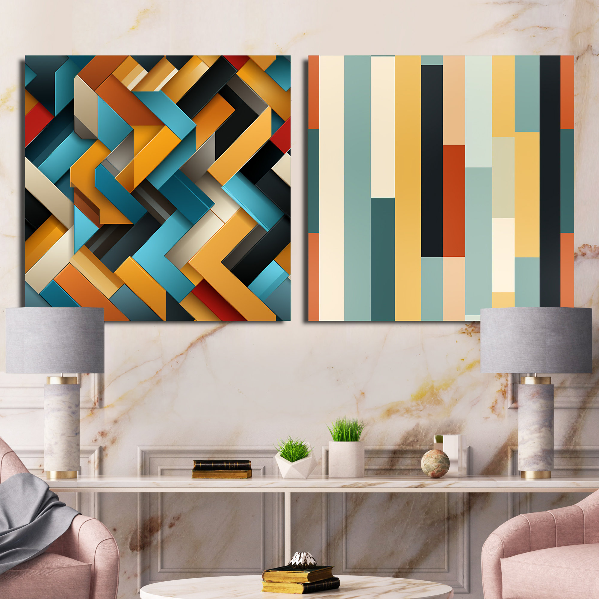 Design Art Geometric Fusion Striped Cubic Pattern - Abstract Shapes ...