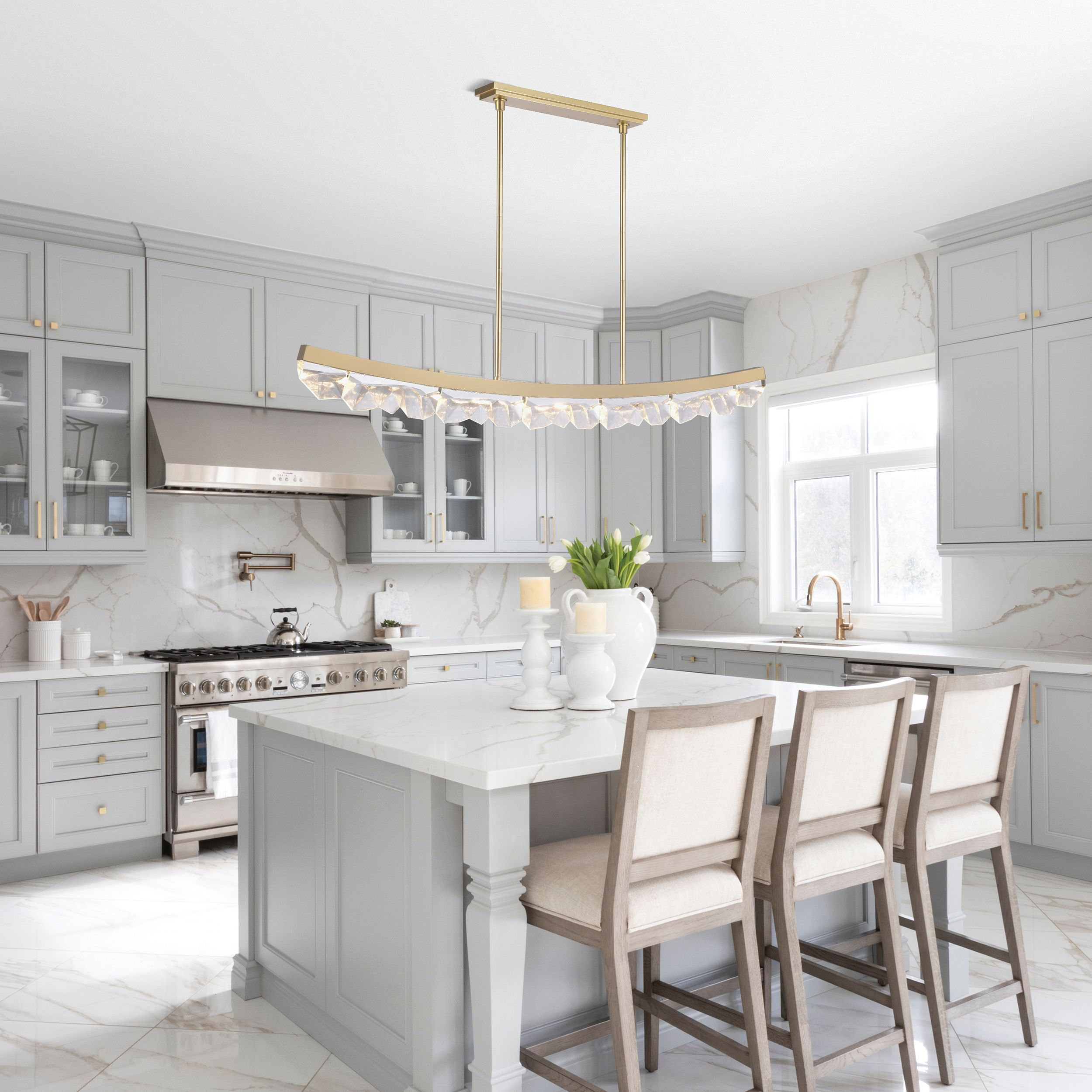 Zeev LED 3CCT 32" Unique Curved Crystal Linear Pendant Light - Wayfair ...