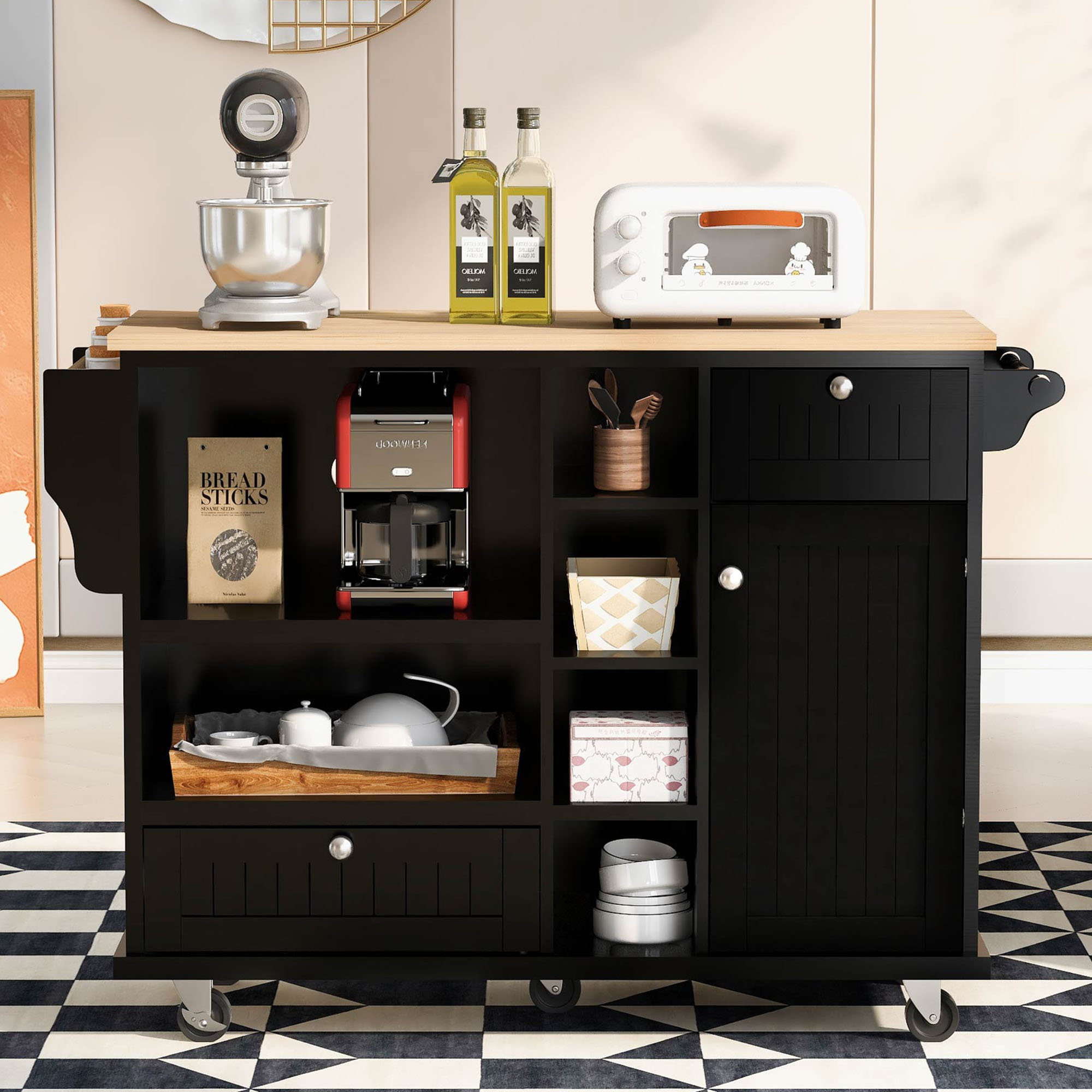 Red Barrel Studio 51'''' Wide Rolling Kitchen Cart With Solid Wood Top ...