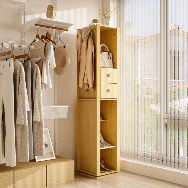 Rebrilliant 360° Rotating Closet Storage Cabinet With Mirror, Drawers ...
