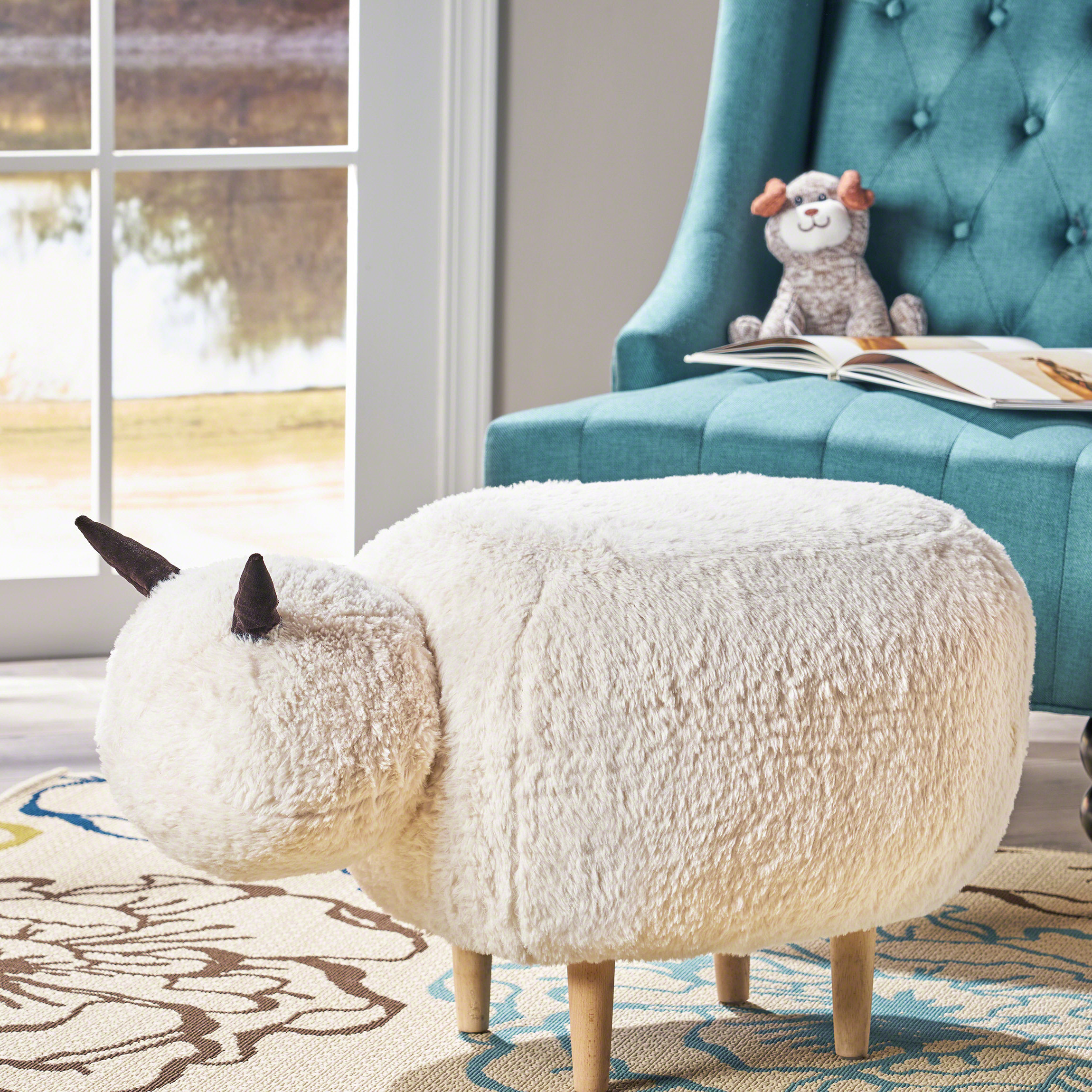 Harriet Bee Crelake Furry Sheep Ottoman & Reviews | Wayfair