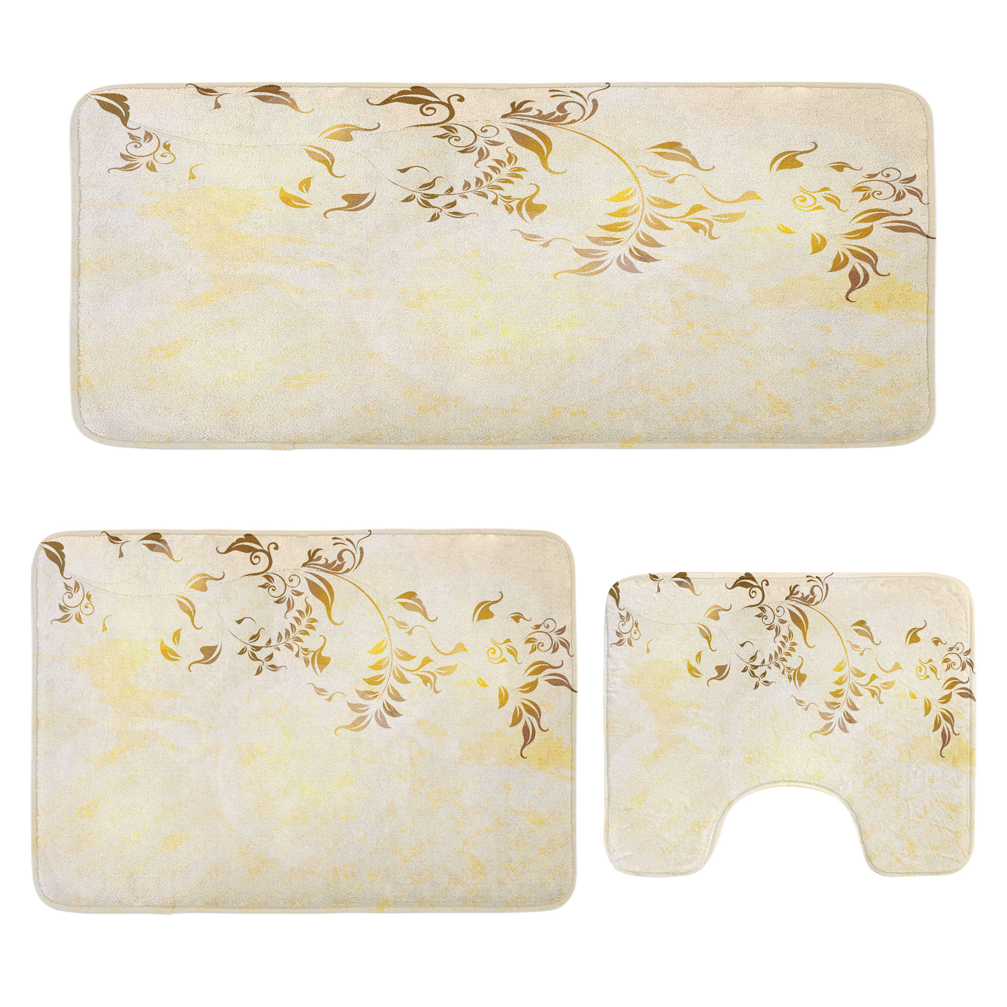 East Urban Home Beige Bathroom Rug Set 3 Pieces U-Shape & Rectangle ...