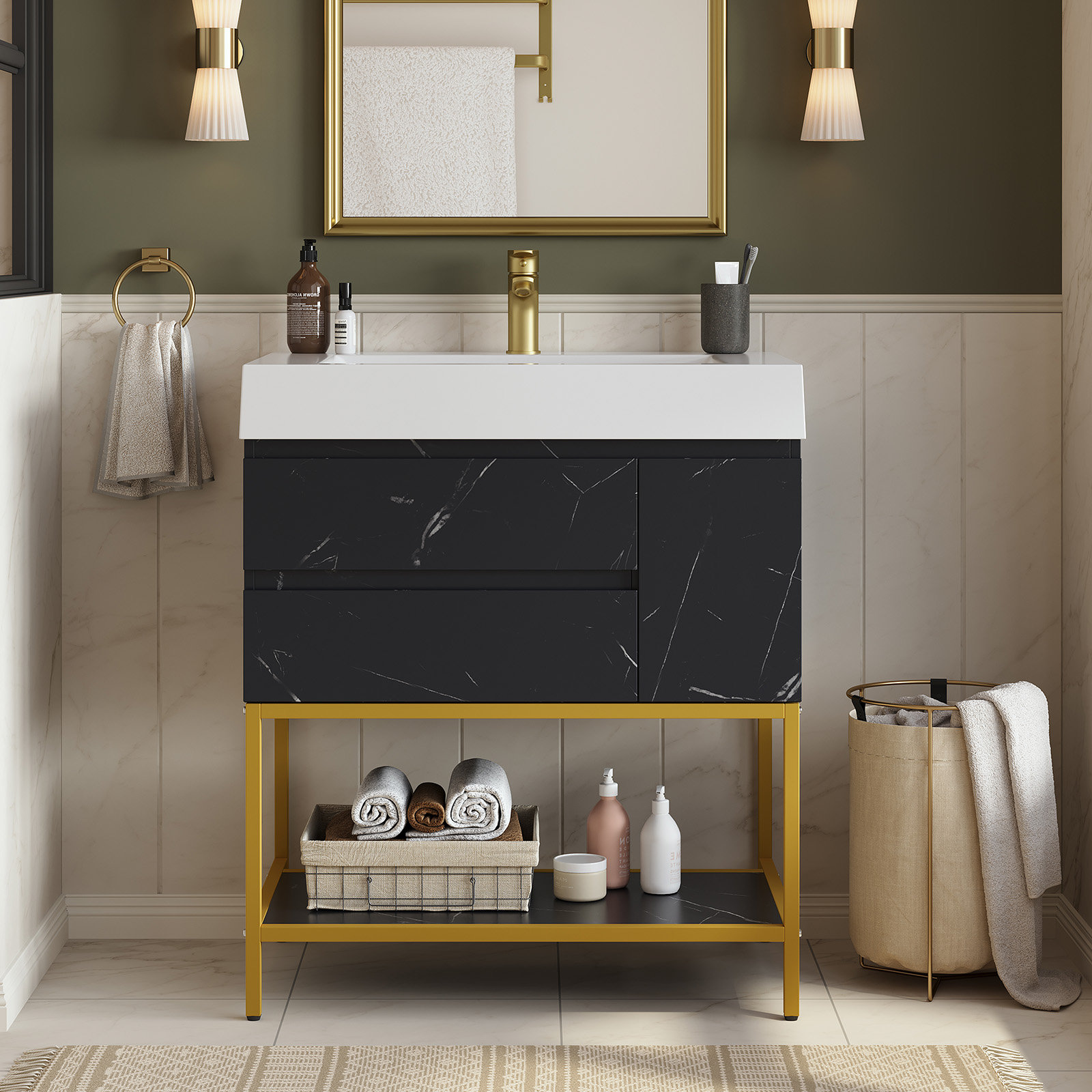 Mercer41 30'' Freestanding Single Bathroom Vanity with Solid Surface ...