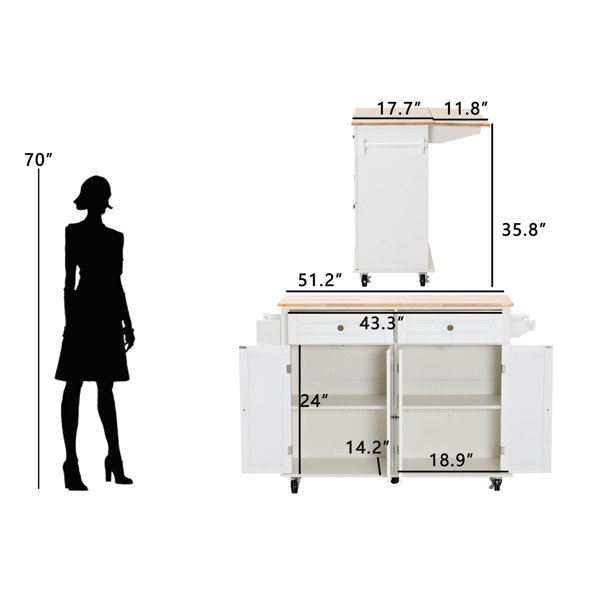 Winston Porter Laronna Rolling Kitchen Island with Solid Wood Top ...