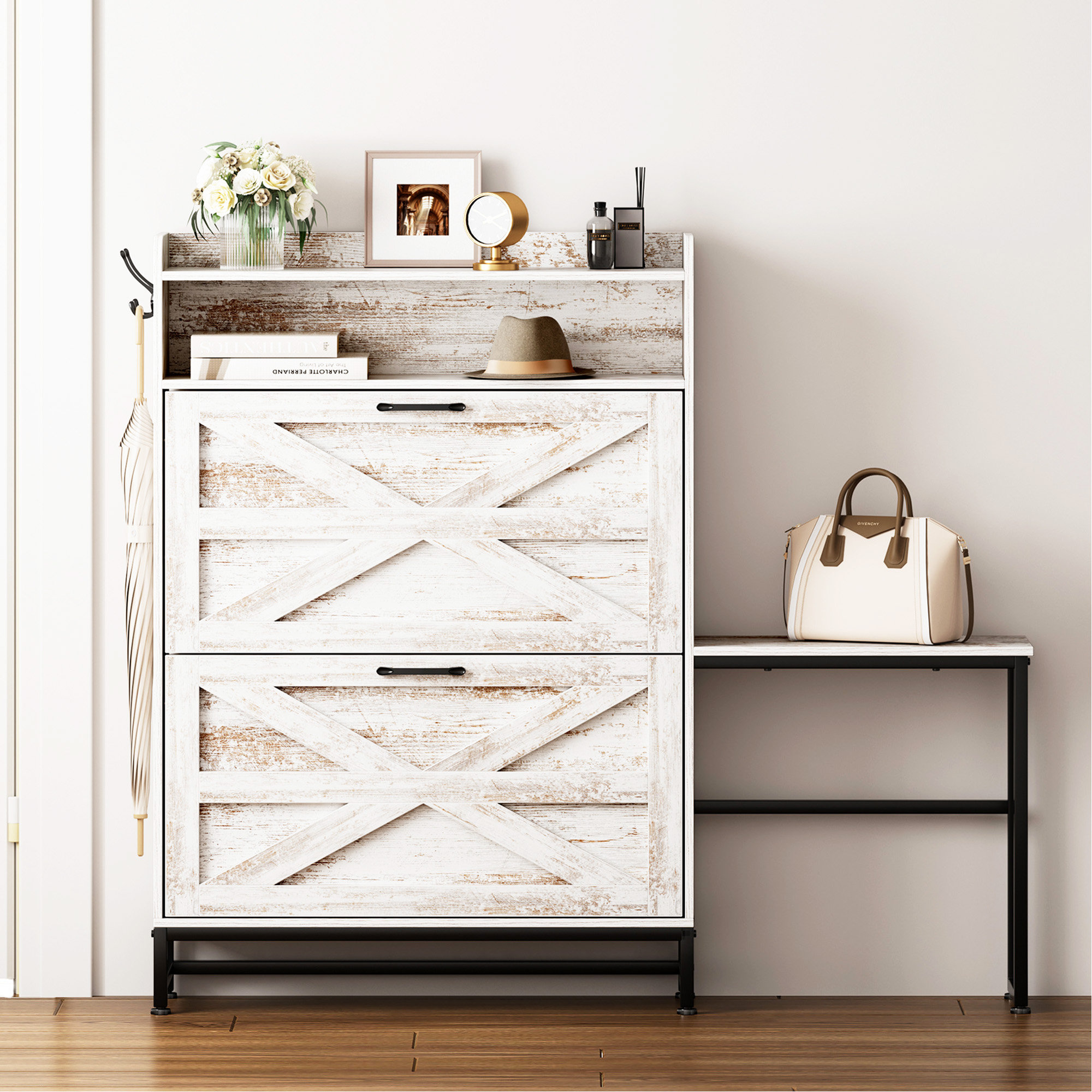 Gracie Oaks Classic Farmhouse Shoe Cabinet With Adjustable Storage And ...