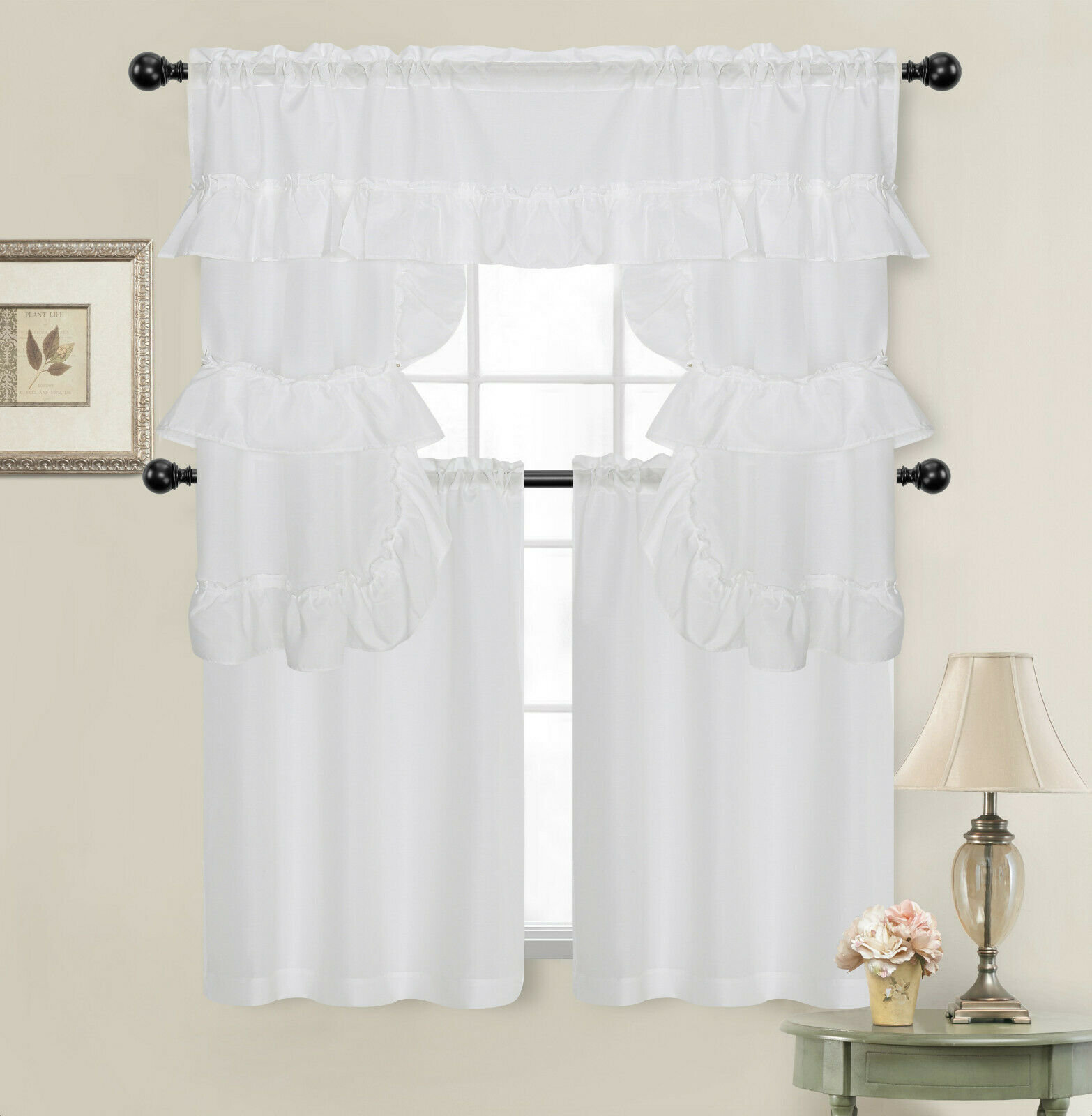One Allium Way® Sonja Solid Color Ruffled 56" Kitchen Curtain & Reviews ...