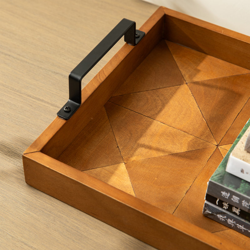 Lark Manor™ Rectangle Wooden Geometric Trays With Metal Handles | Wayfair