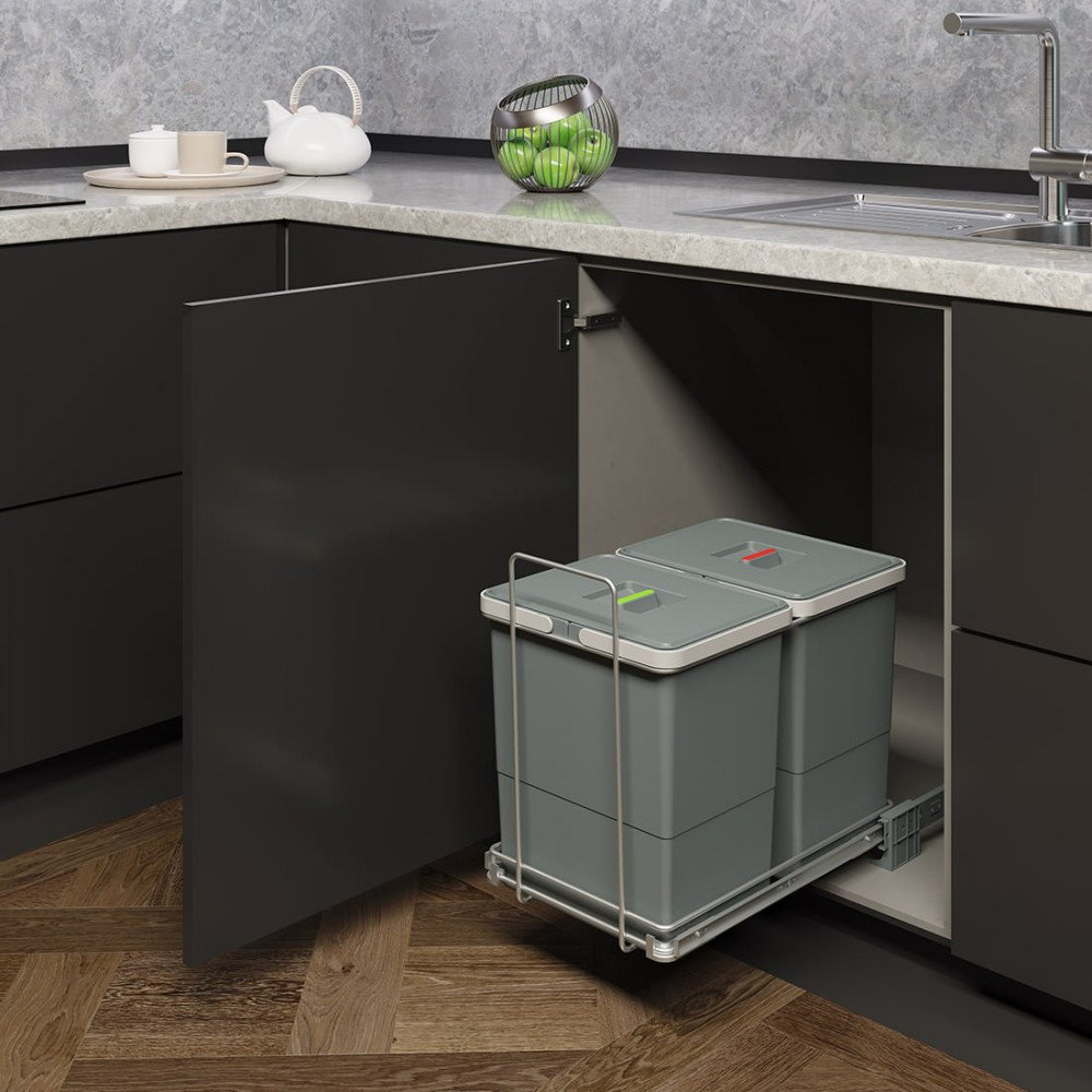 Solua Bottom Mount Waste Bin PullOut, Ball Bearing Full ext 2x 25Qt ...