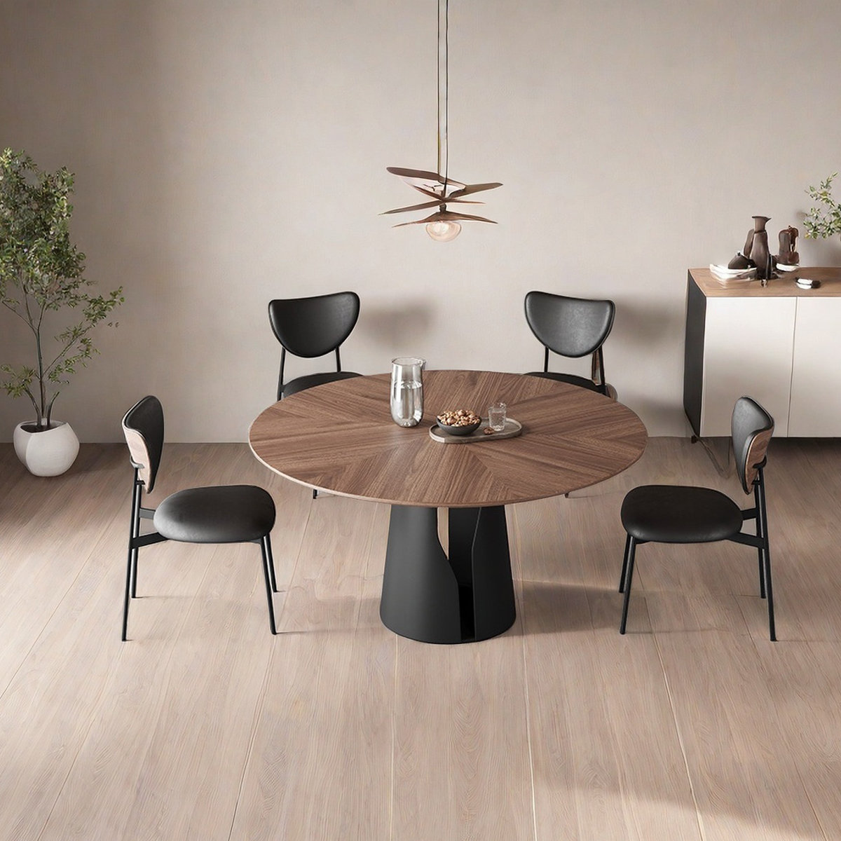 MRzenghong Retro Round Dining Table with Walnut Veneer | Wayfair