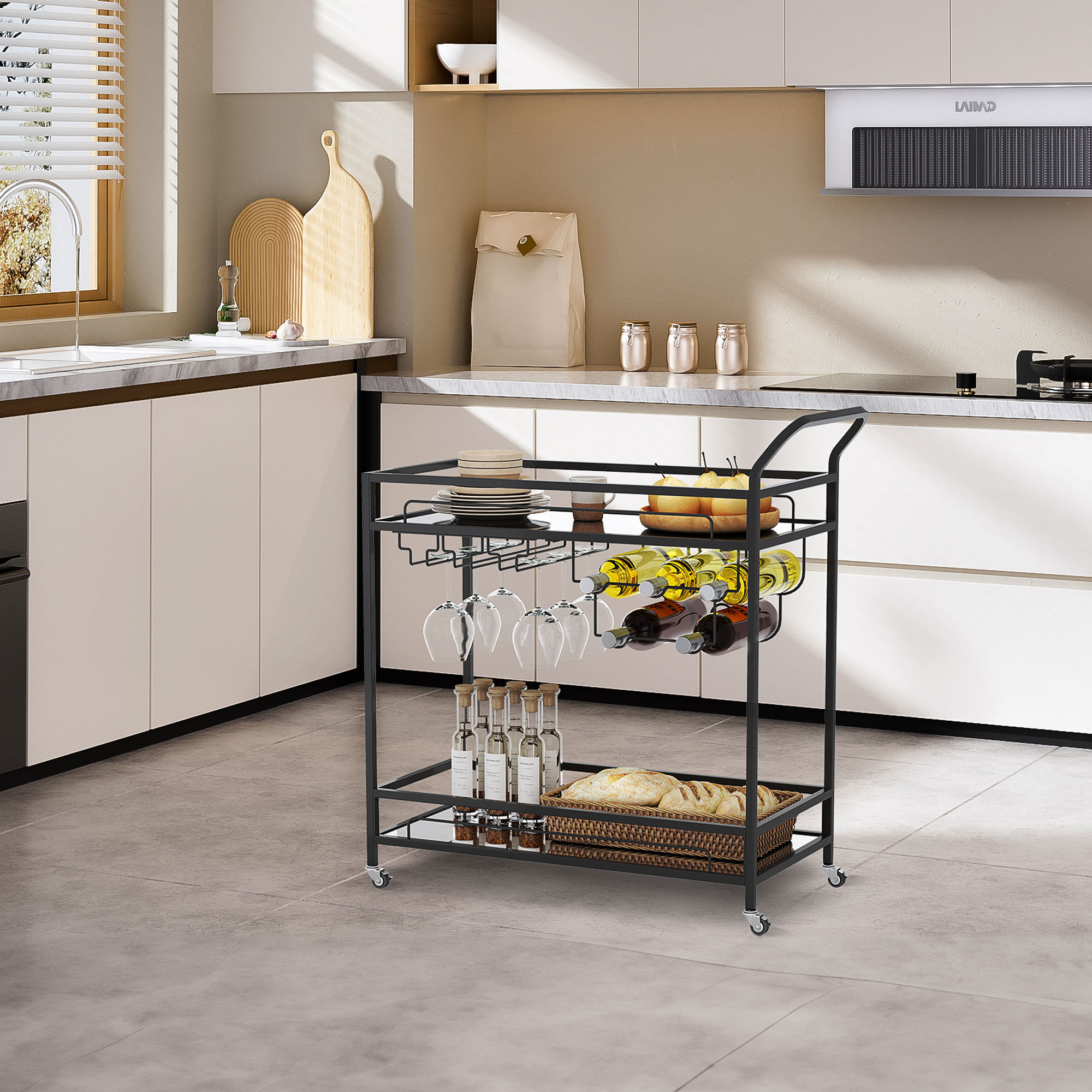 Mercer41 Eleanora Mirrored Stainless Steel Bar Serving Cart In Gold ...