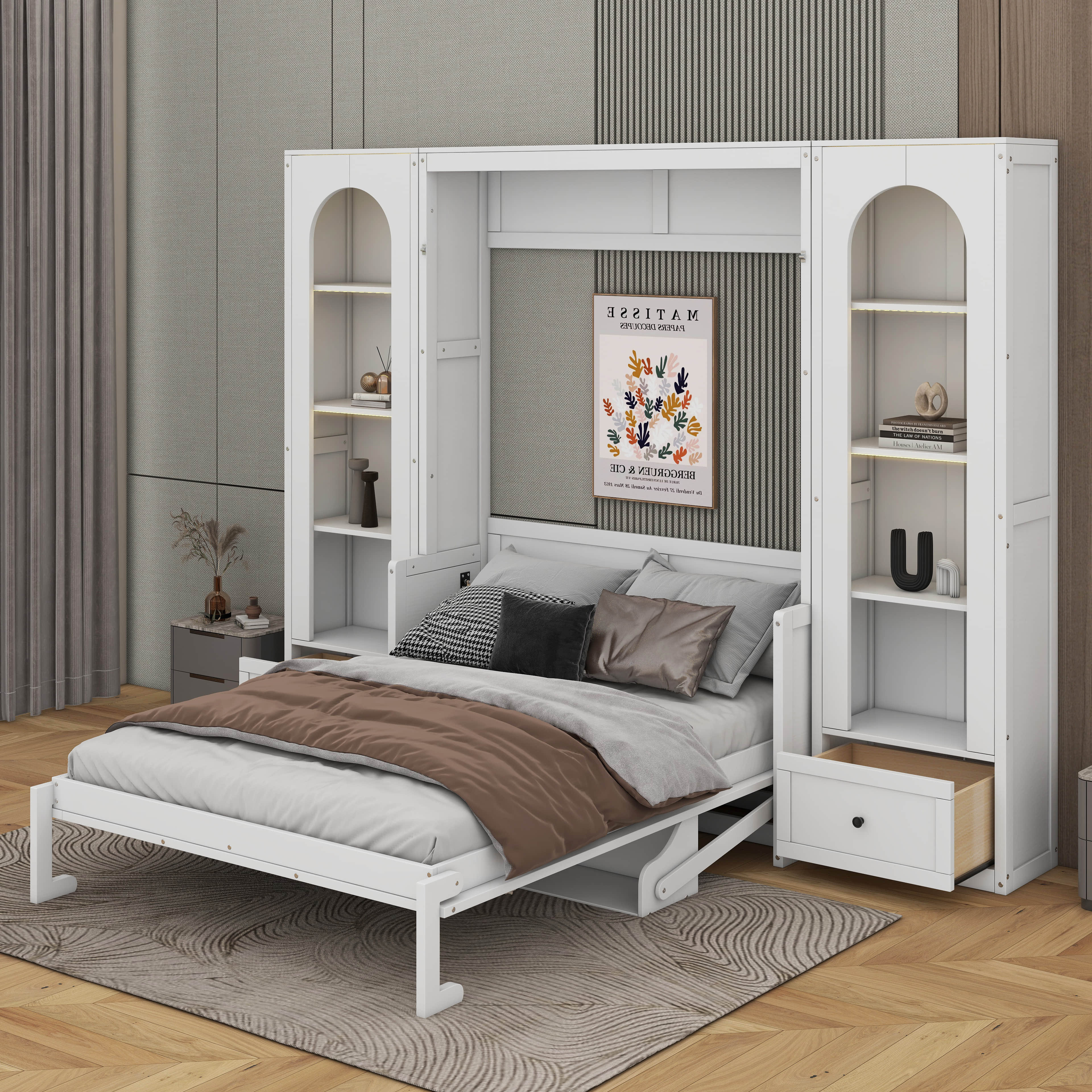 Red Barrel Studio® Queen Size Murphy Platform Bed With Shelf, Side ...