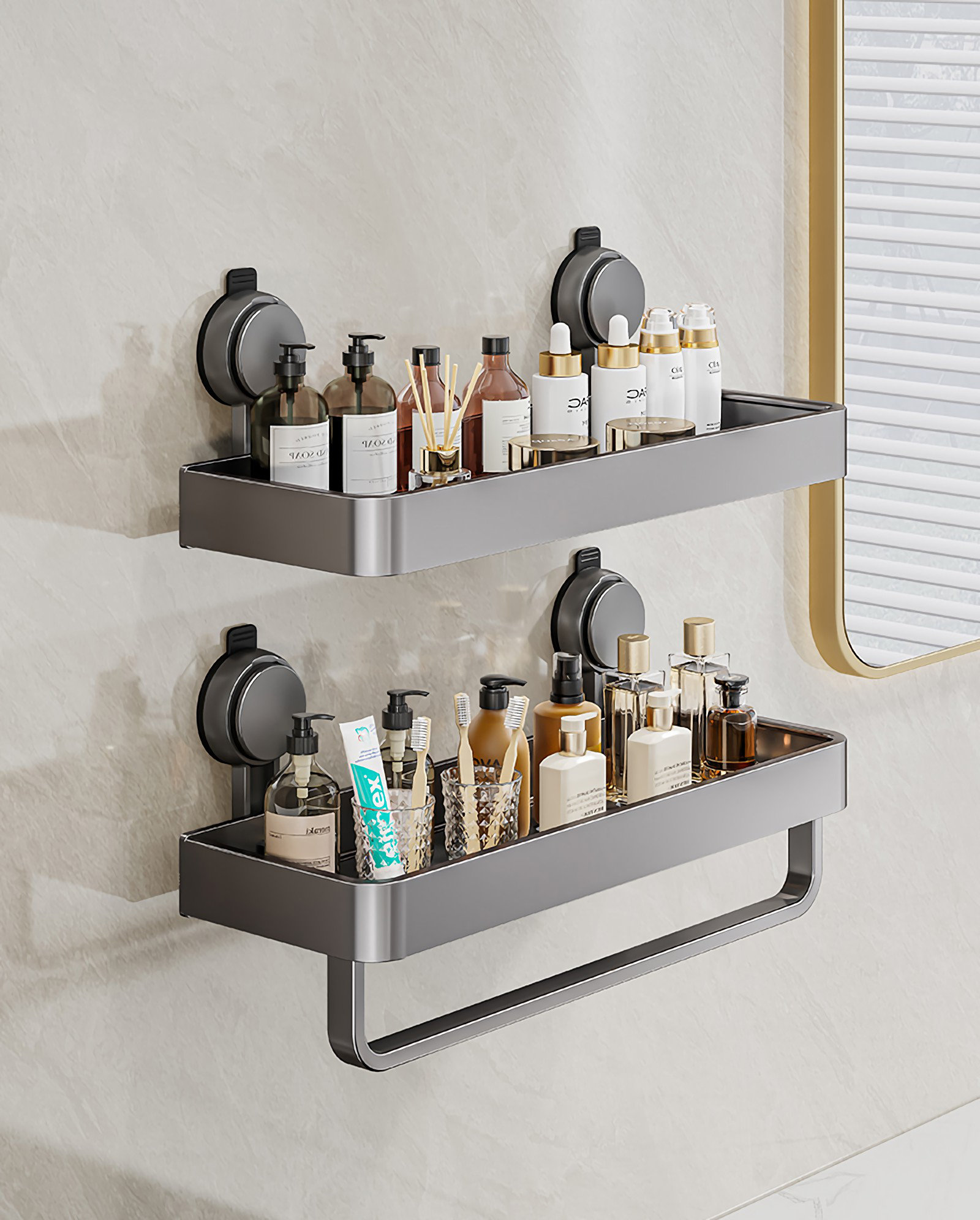 Brayden Studio Suction Cup Storage Rack, Non Perforated Wall Mounted ...