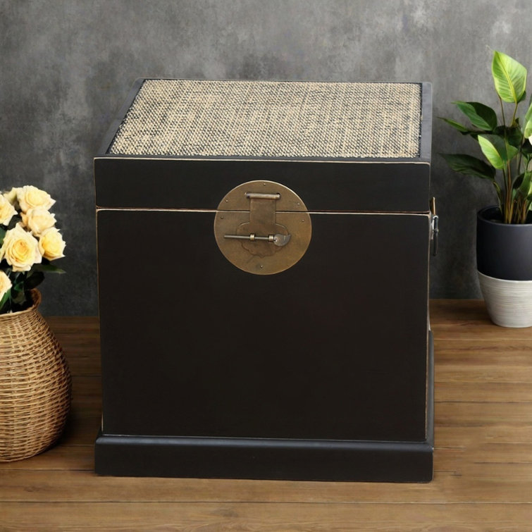 HUGESTO Small Black Simple Distressed Wooden Accent Trunk | Wayfair