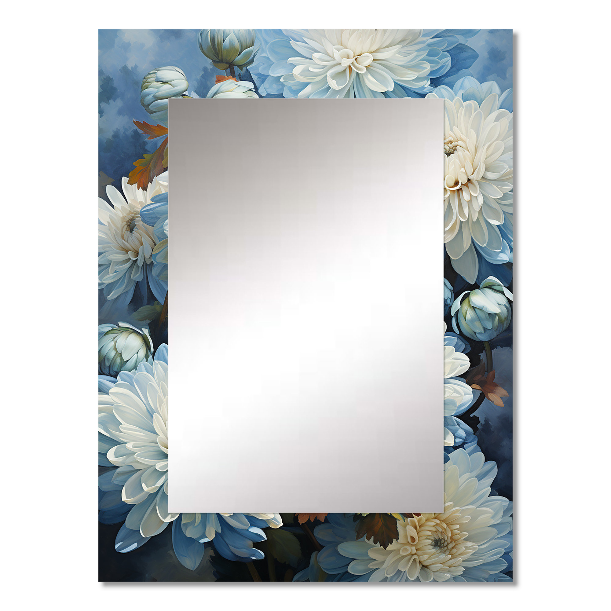 Bungalow Rose Blue And White Mums Flowers Elegance II - Traditional Rectangular Wall Mirror ...