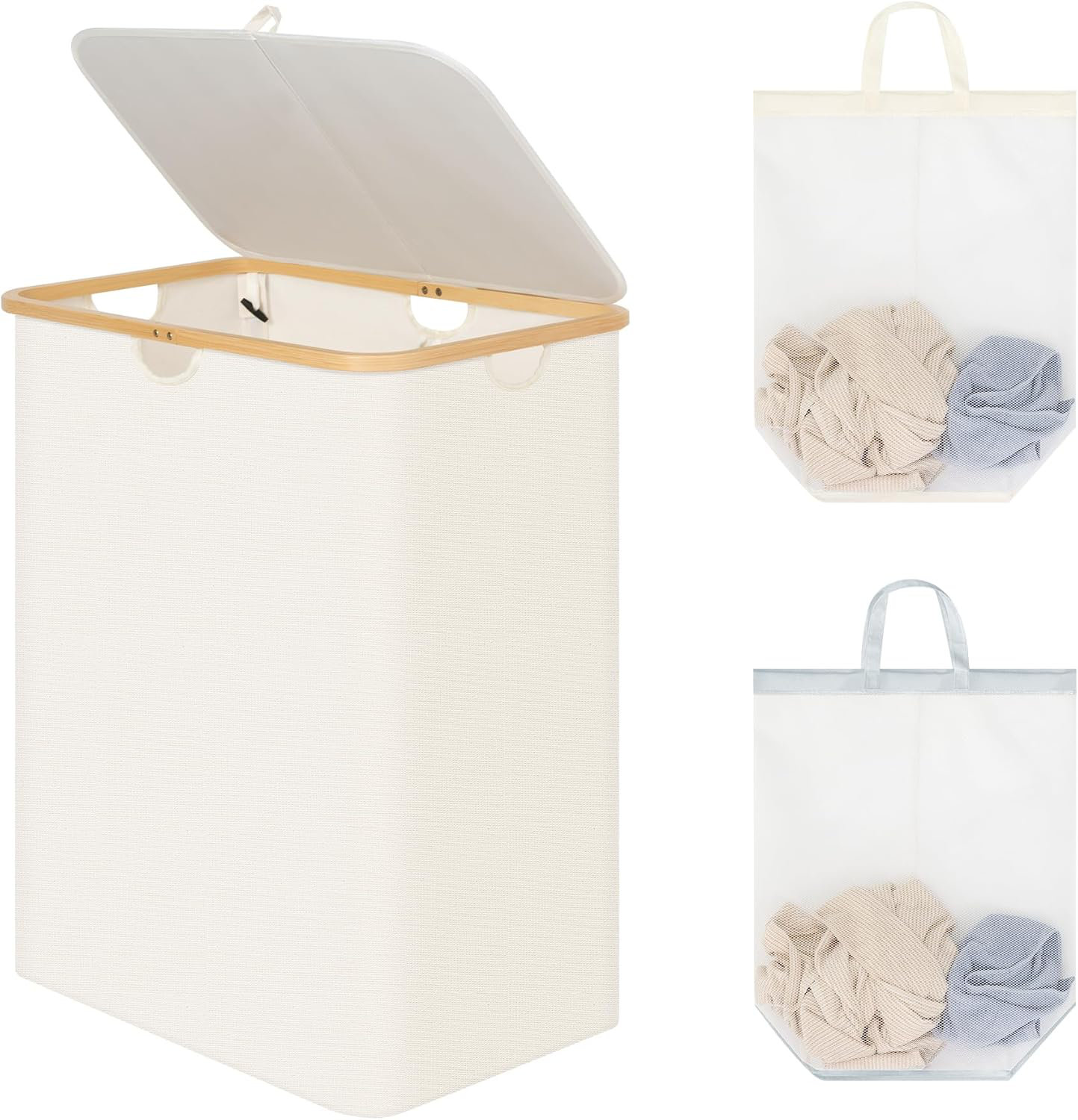 Latitude Run® 160L Tall Laundry Basket With Bamboo Handles And 2 ...