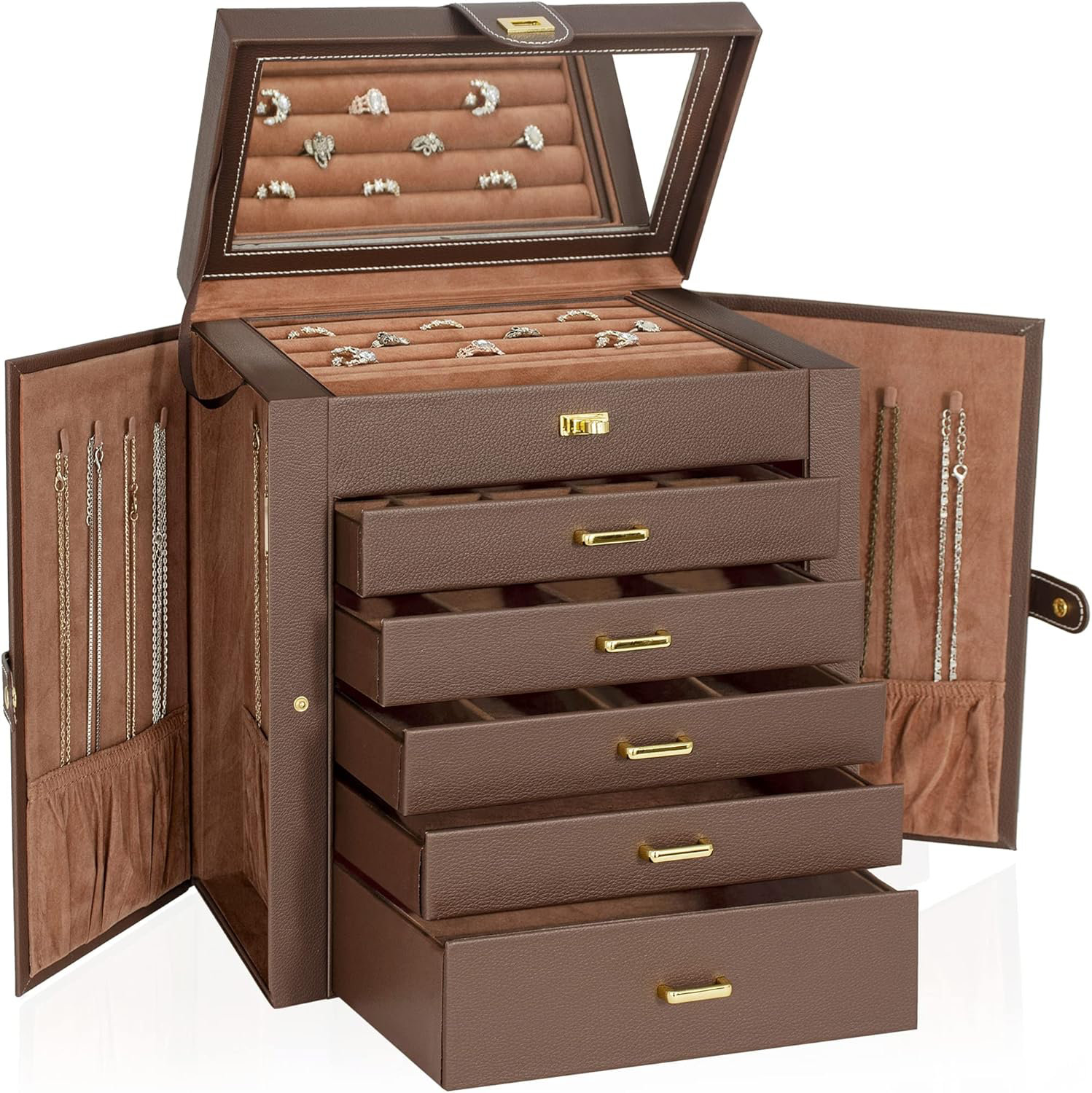 Rosdorf Park Extra Large 6-Tier Jewelry Box Organizer With Mirror, 5 ...