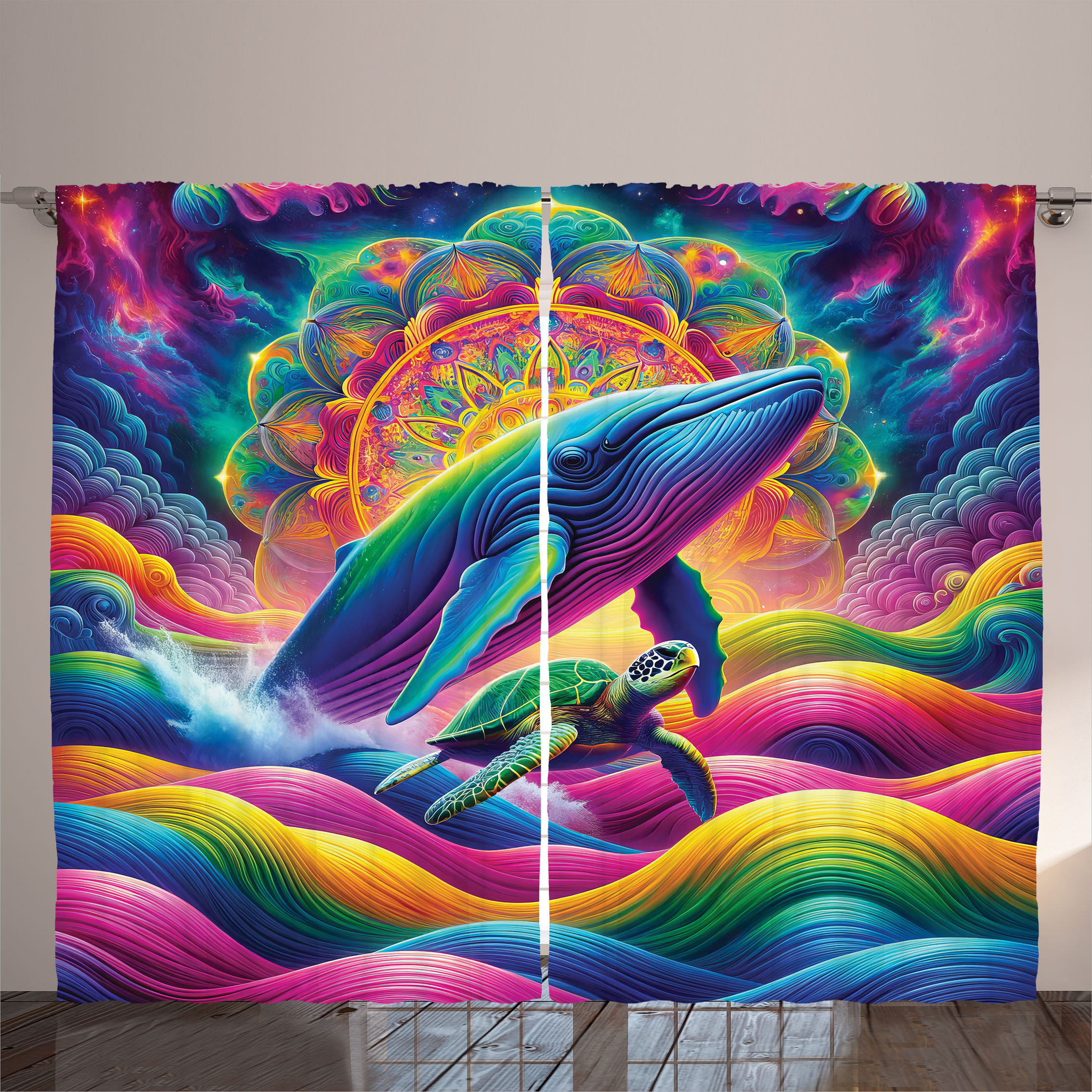 Ambesonne Curtains 2 Panel Set, Psychedelic Rainbow Colors, Multicolor ...