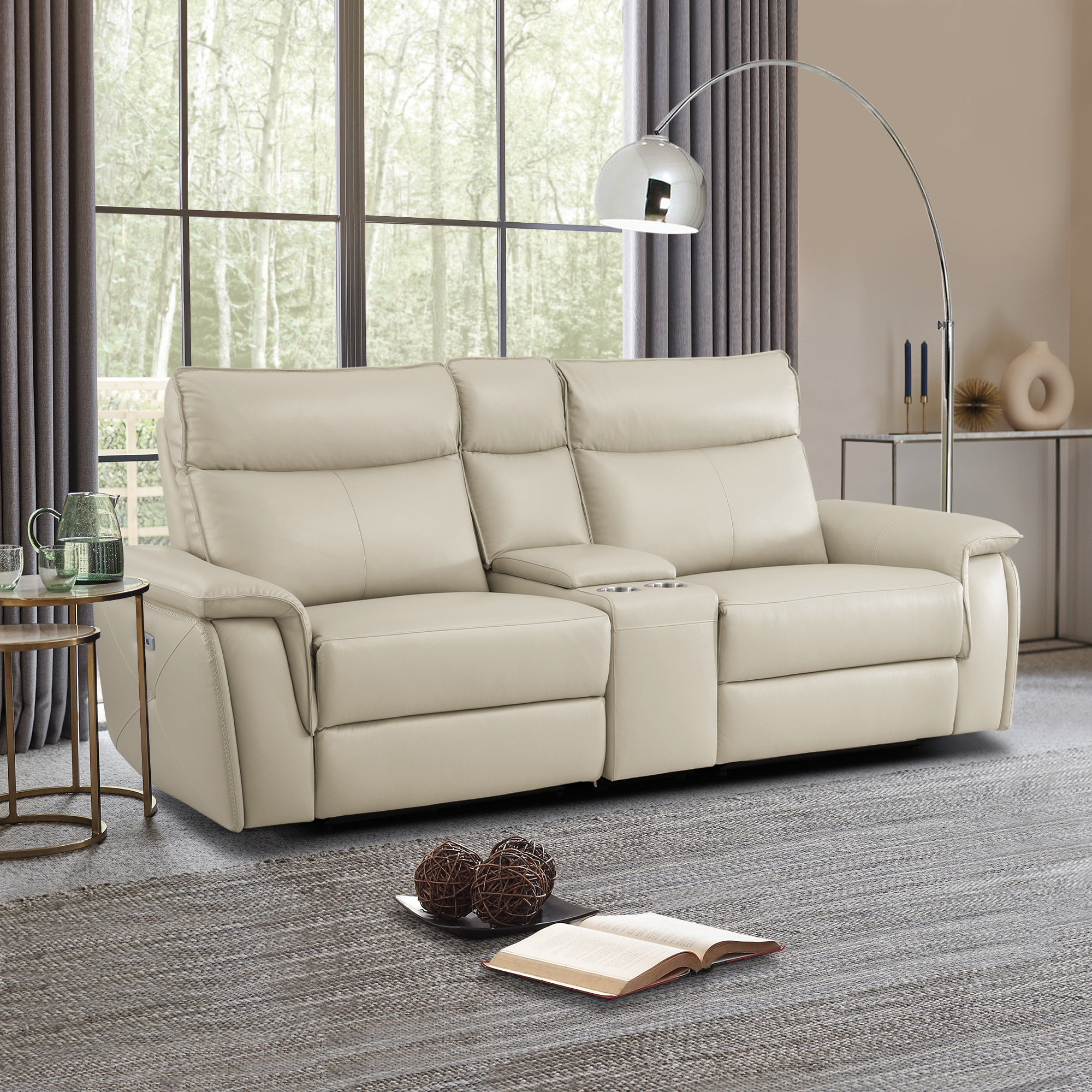 Latitude Run® Enjolie 93.5" Genuine Top Grain Leather Power Reclining ...