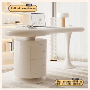 Orren Ellis Cream-Style Desk, Piano Lacquer Tabletop | Wayfair