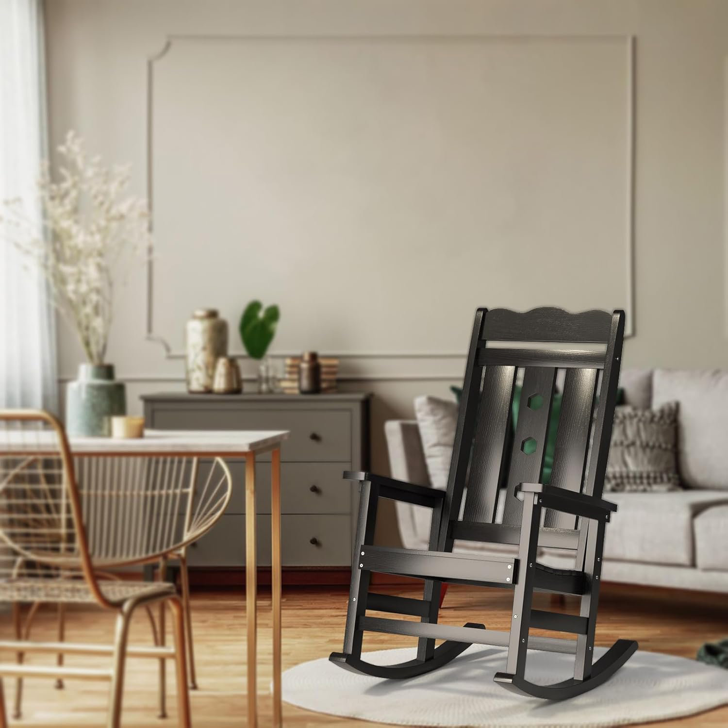 Red Barrel Studio® All-Weather Outdoor Rocking Chair, Oversized Porch ...