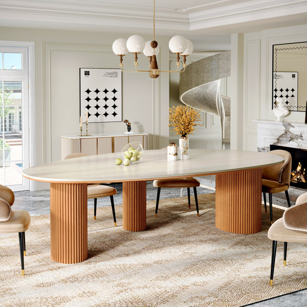 Ivy Bronx Oval -Shaped 86" Stone Dining Table For 6 People With Three ...