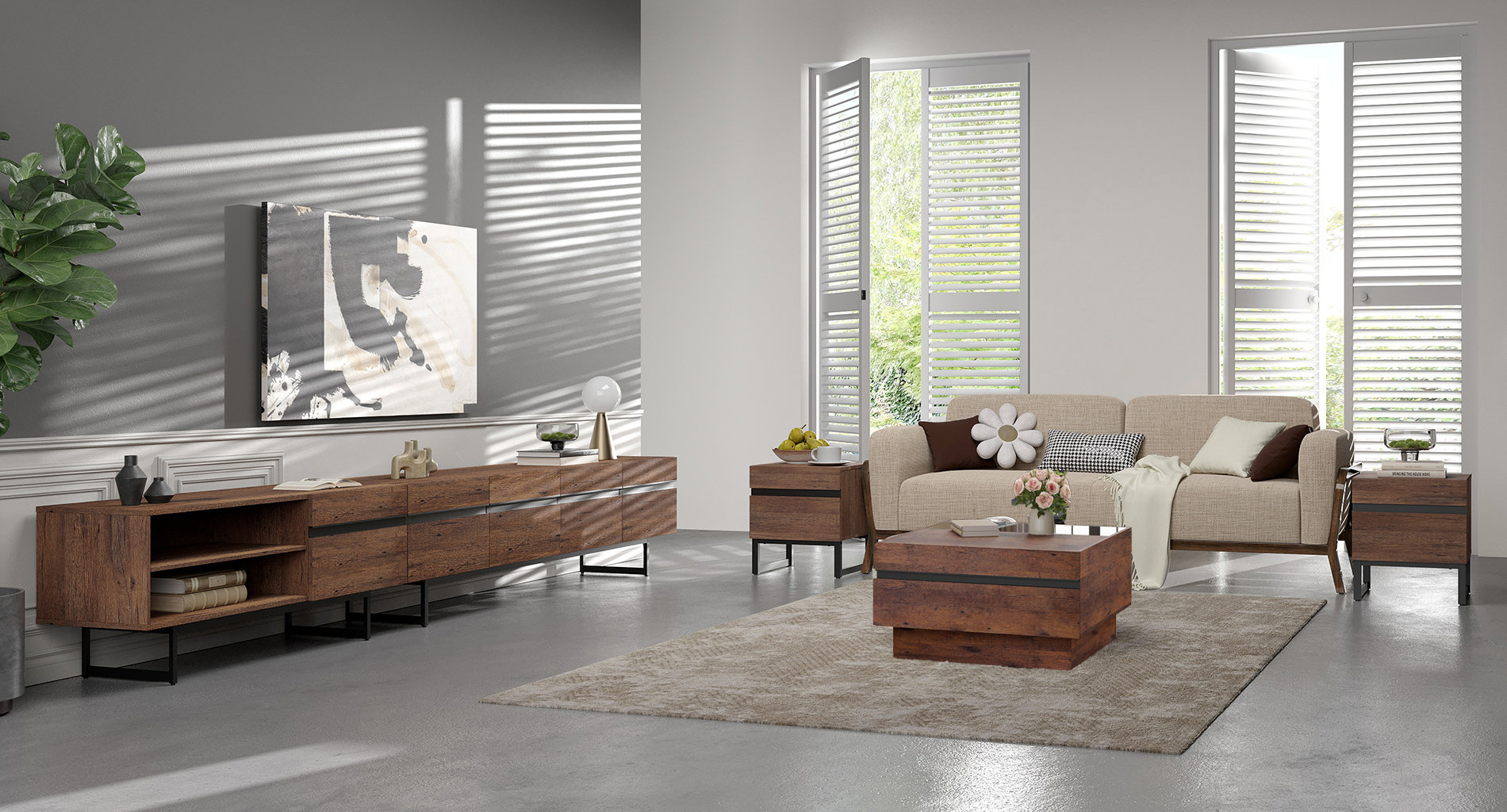 Latitude Run® Rouse Living Room Table Sets Of 4, 113 Inch TV Stand, 1 ...