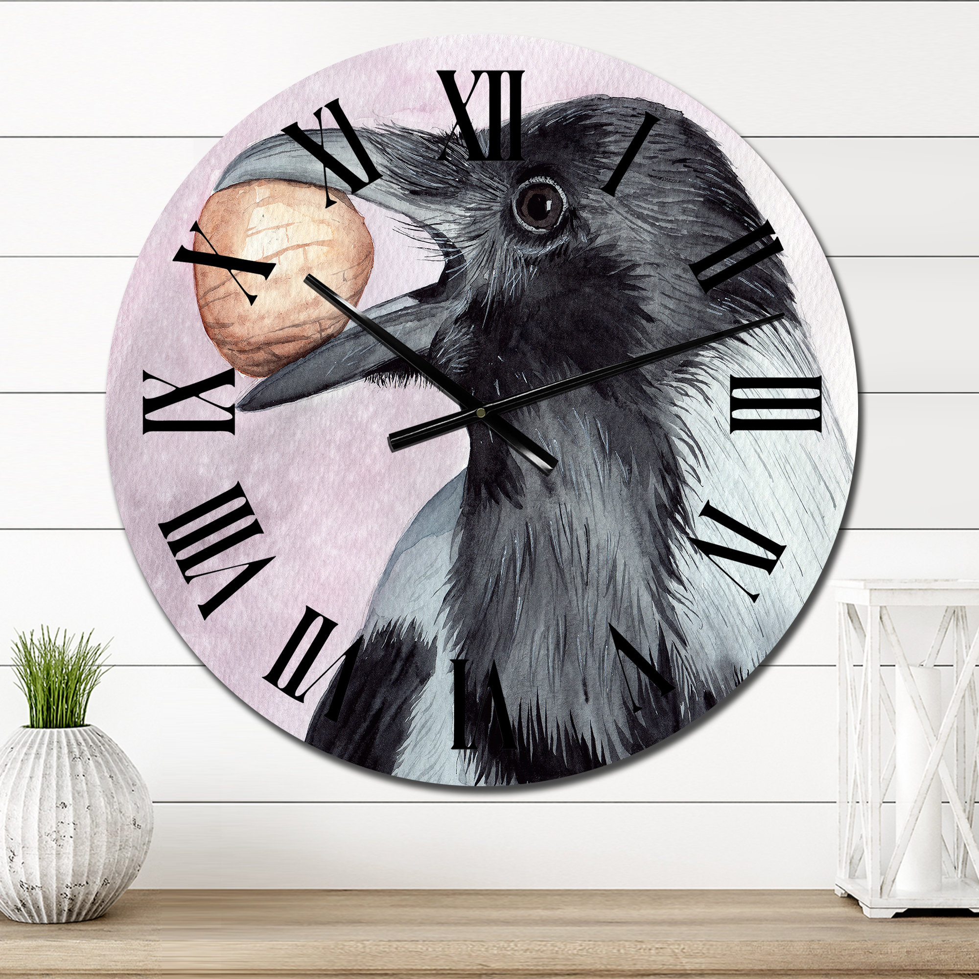 East Urban Home Black Raven with a Nut - Traditional Wall Clock | Wayfair