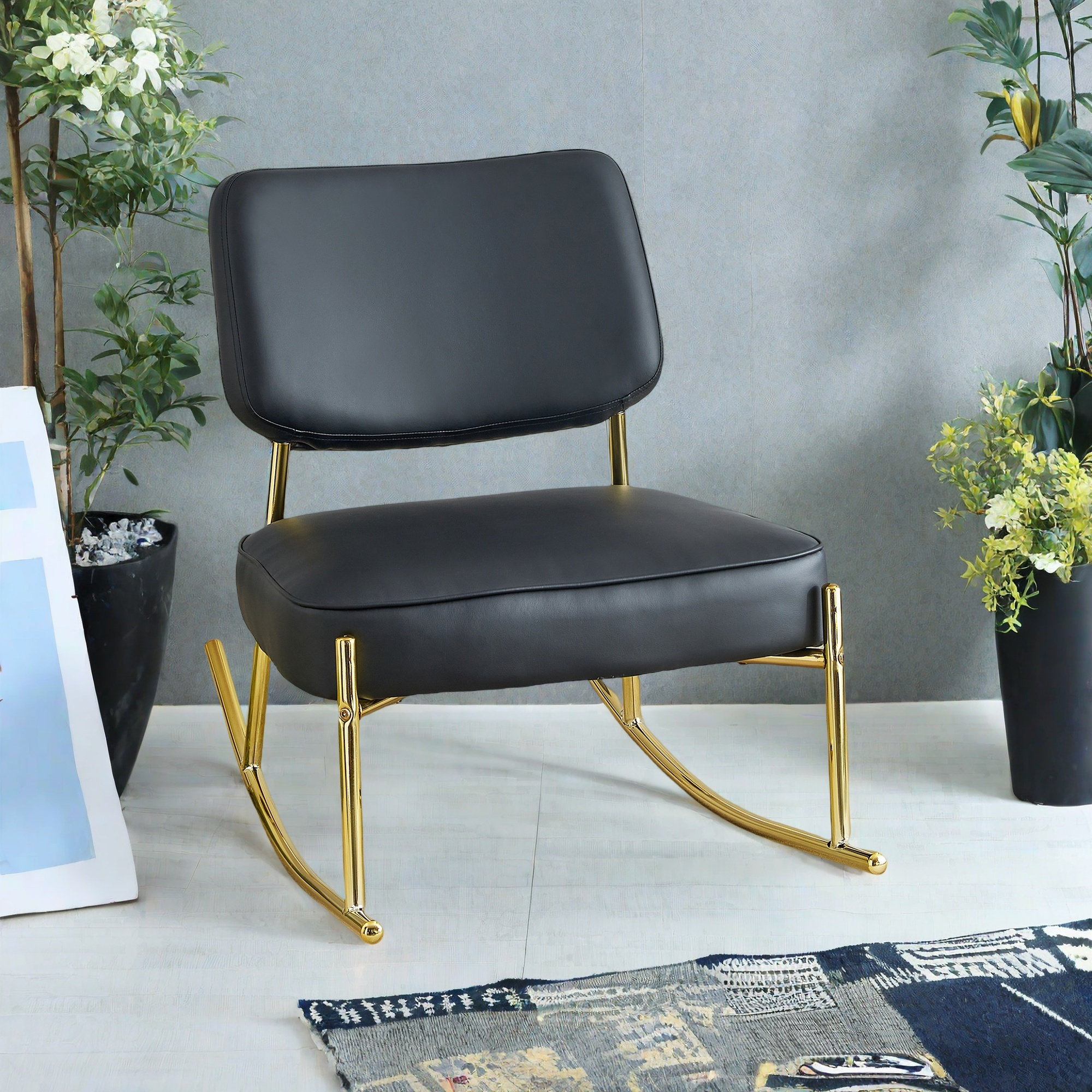 Mercer41 Unique Rocking Chair, Cushioned Seat, Rocking Chair With ...