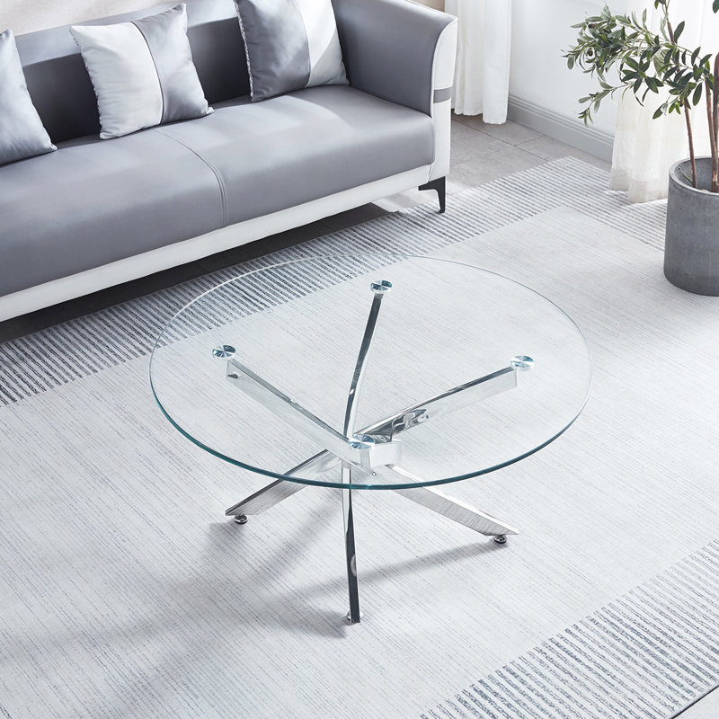 Wrought Studio™ Stylish Modern Round Tempered Glass Coffee Table with ...