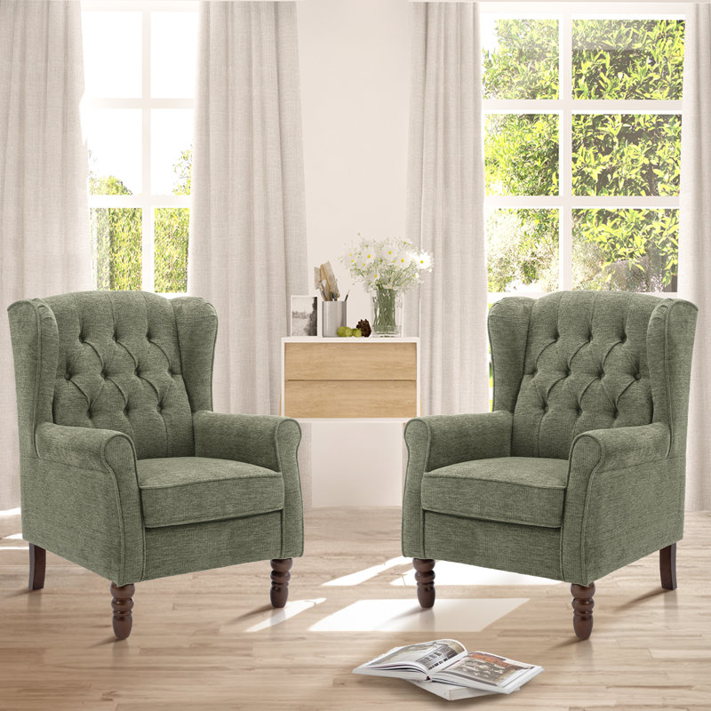Mercer41 Button-Tufted Small Wingback Accent Chair with Rolled Arm and ...